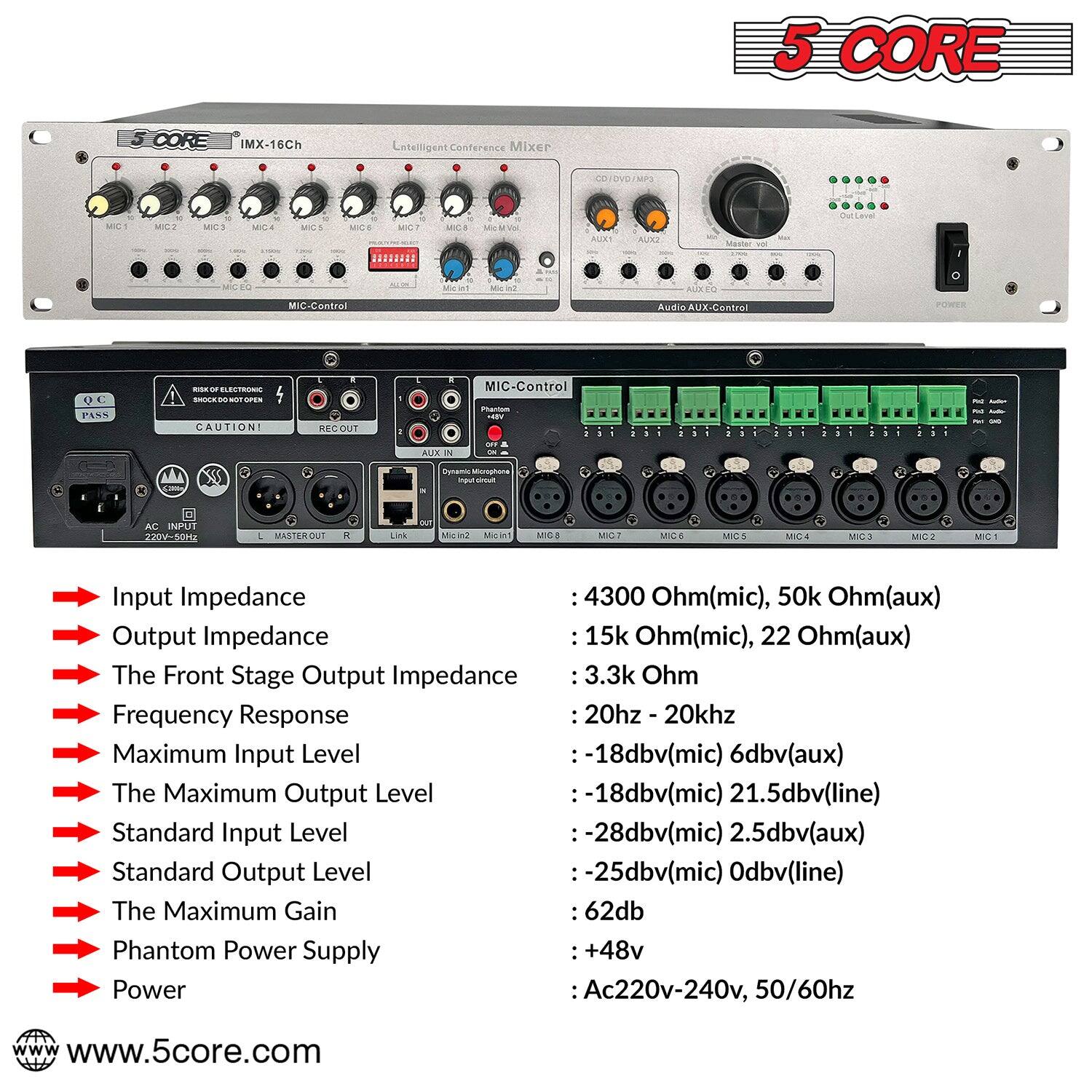 5 CORE 16 Channel Intelligent Conference Smart Audio Mixer Dj Equipment ...