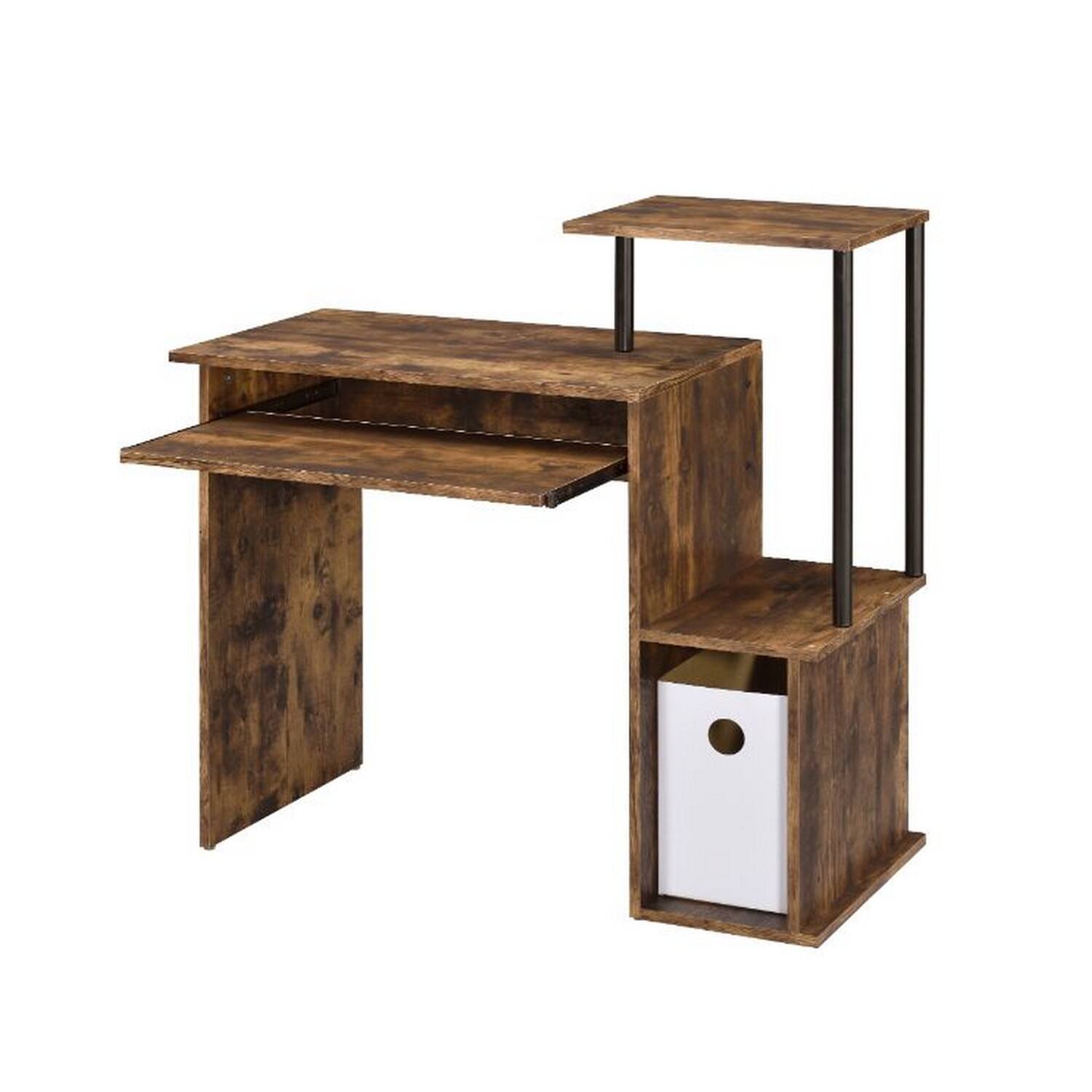 Manhattan Lane Computer Desk with Built In Bookshelf, Weathered Oak and ...