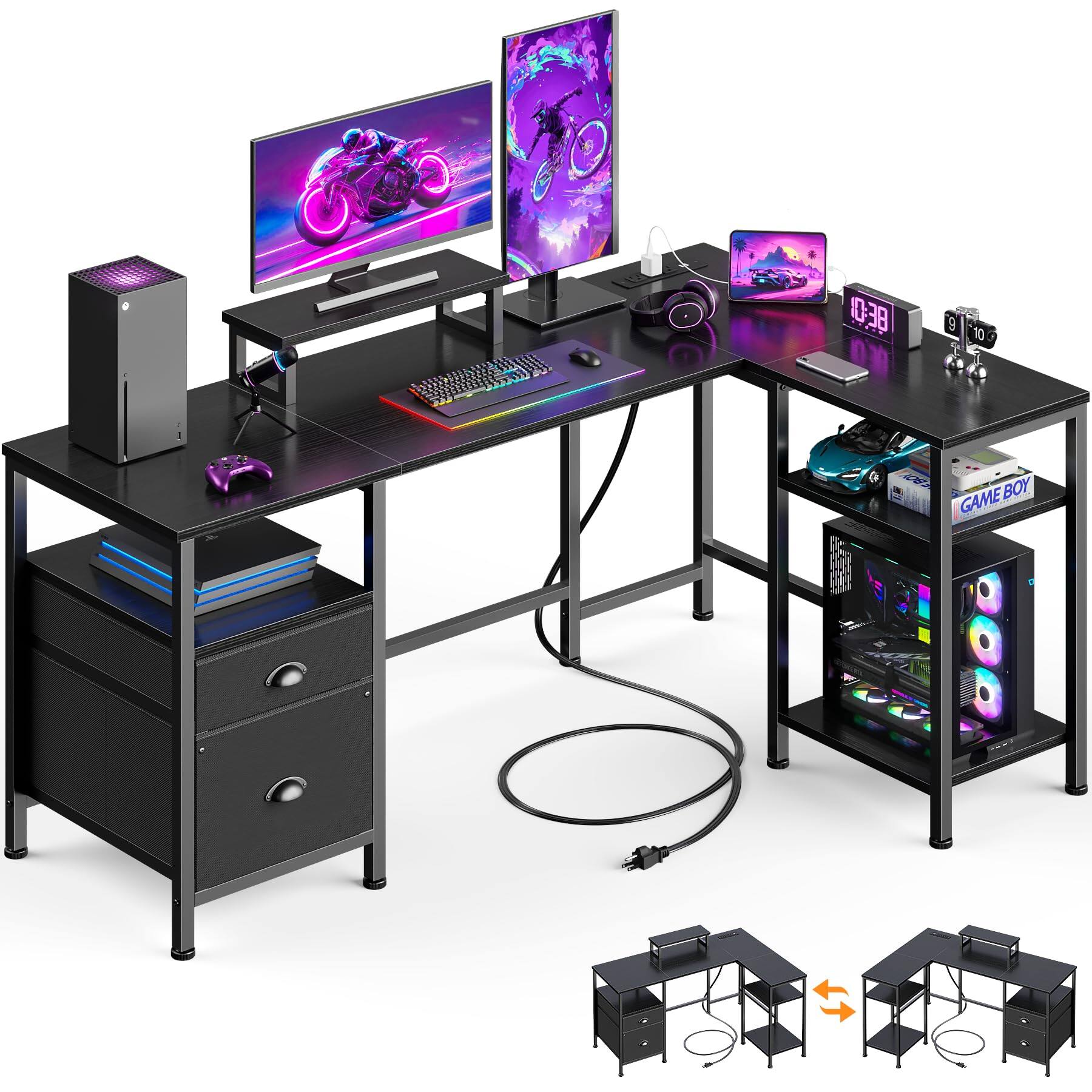 Hirose Alice Furologee L Shaped Computer Desk with Power Outlet ...