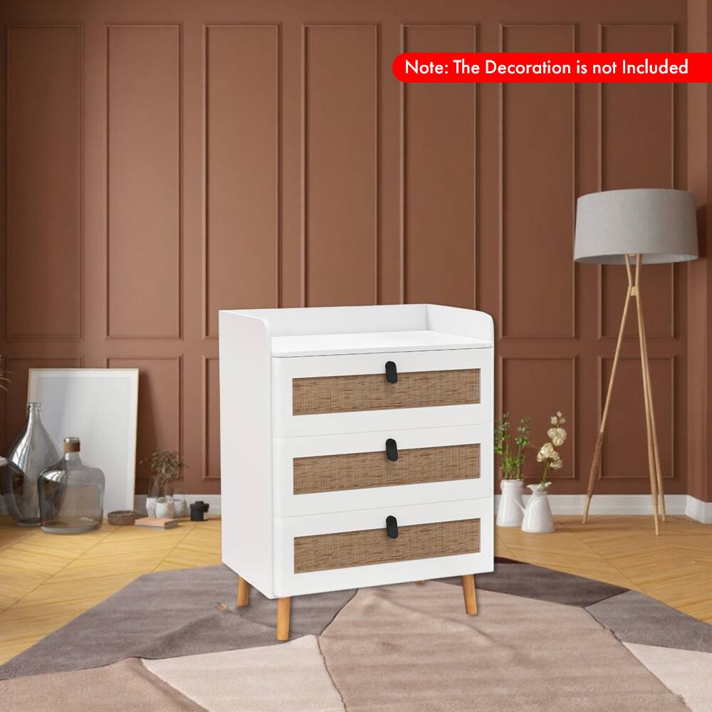 Hivvago Stylish End Table with Triple Drawer Design and Rattan ...