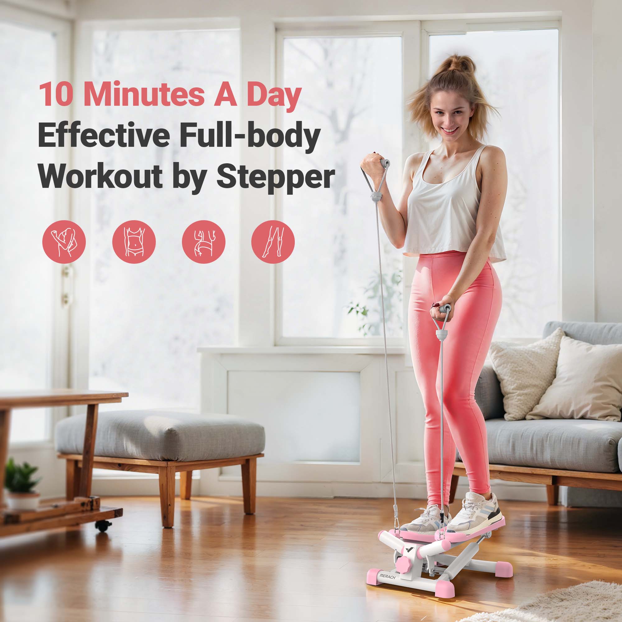 MERACH Mini Stepper Stair Step Machine with Resistance Bands for Full ...