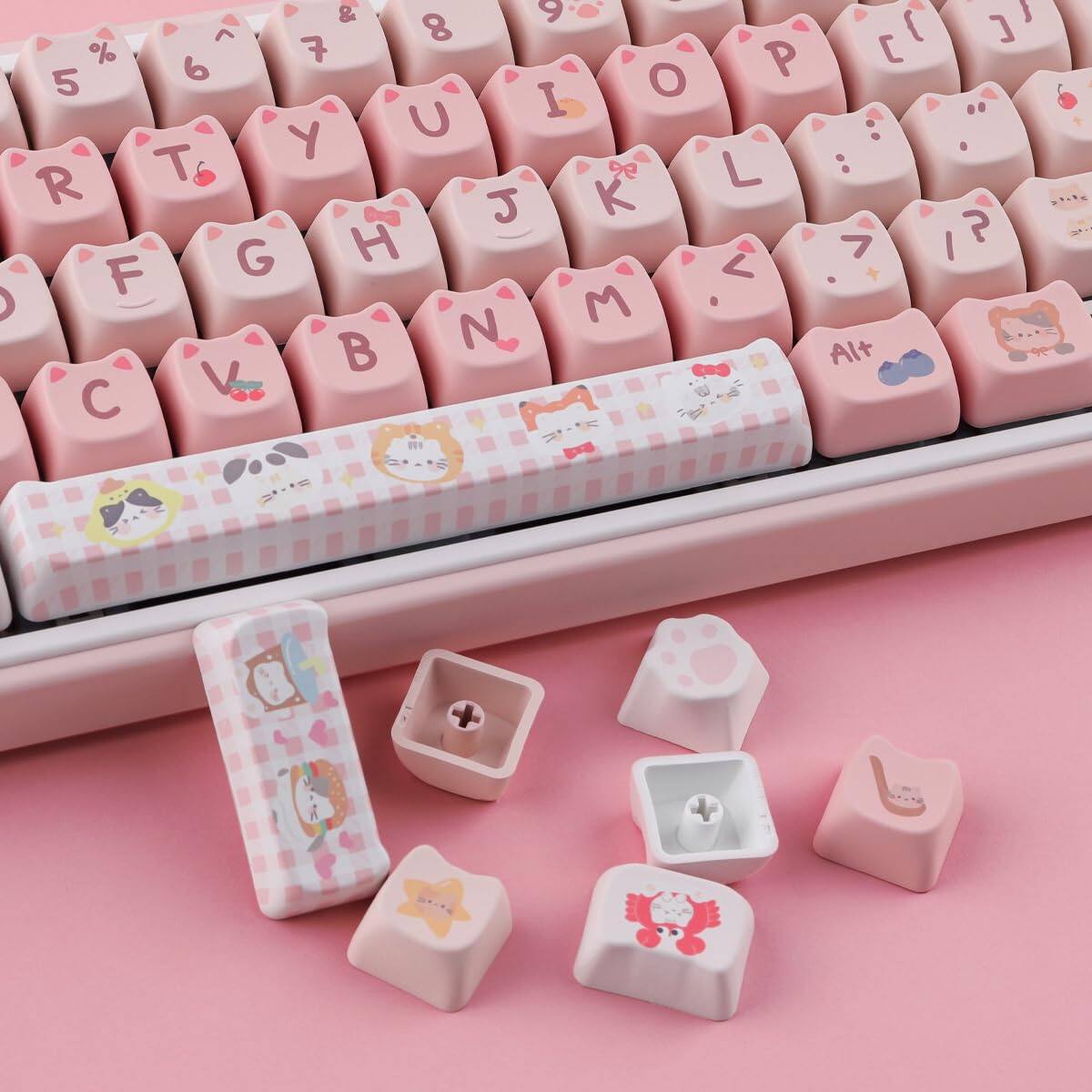 Earthley Blooms Pbt Keycaps Pink Meow Cat Dye sublimation Cute Keycap ...