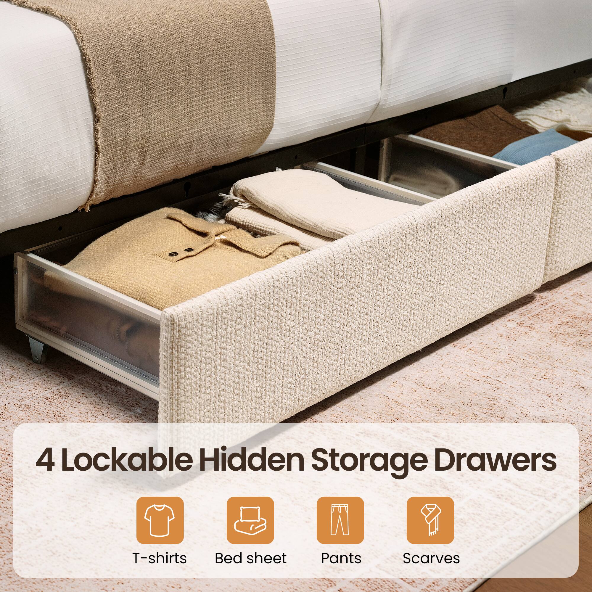 ModernMate Upholstered Platform Bed Frame with 4 Storage Drawers ...