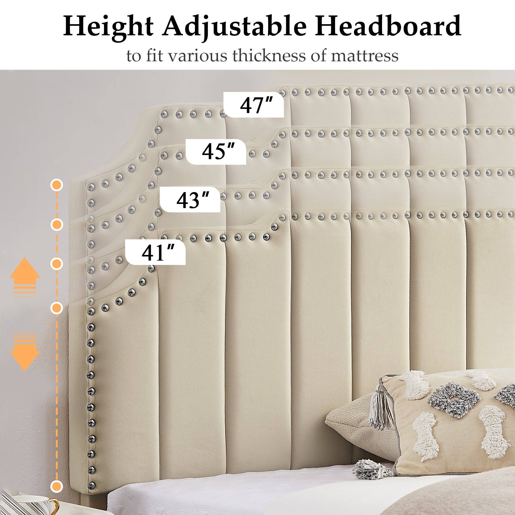 Vecelo Full Upholstered Platform Bed Frame with Tufted Adjustable Headboard/Mattress Foundation ...