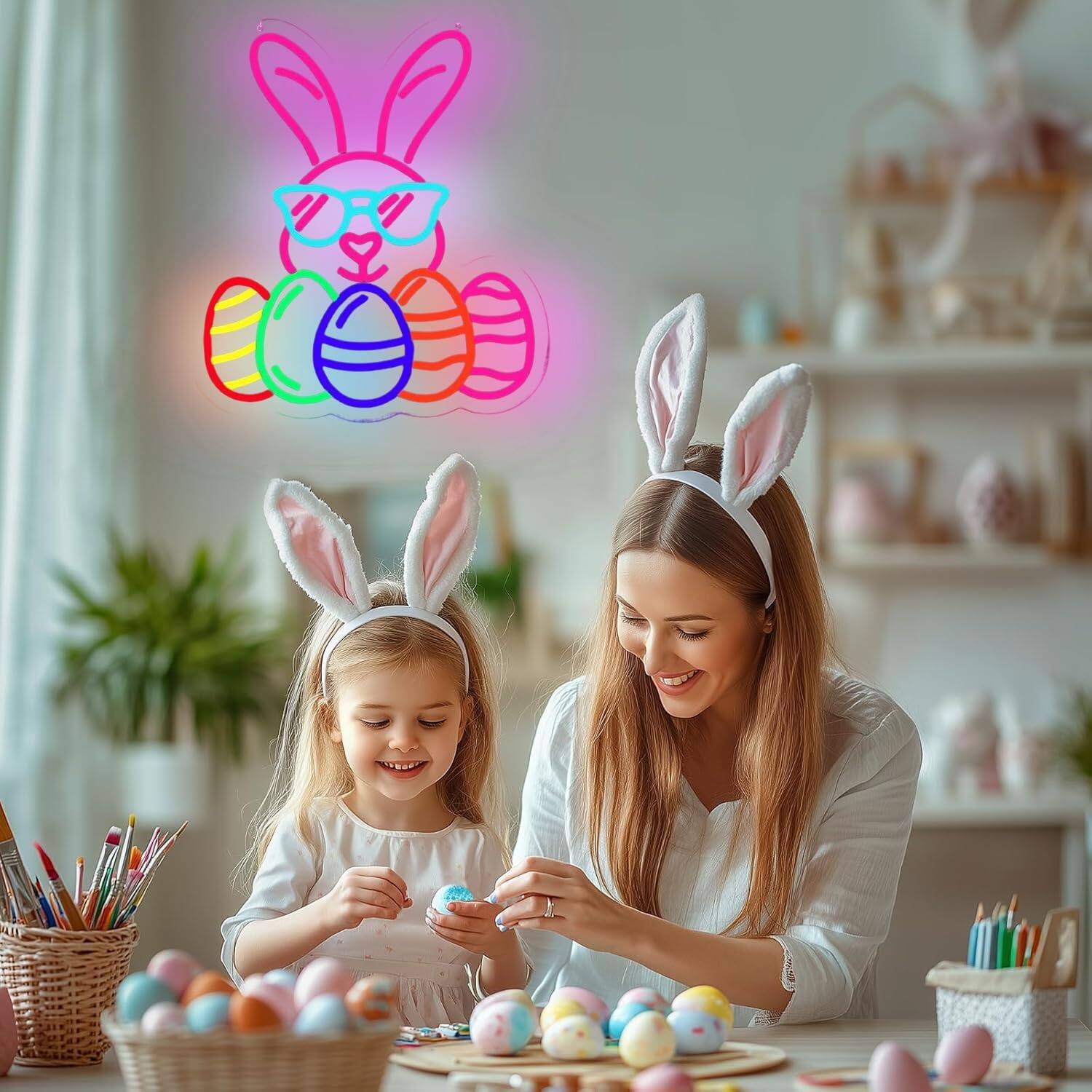 Auledio Easter Bunny Egg Neon Signs Decorations USB Dimmable Easter ...