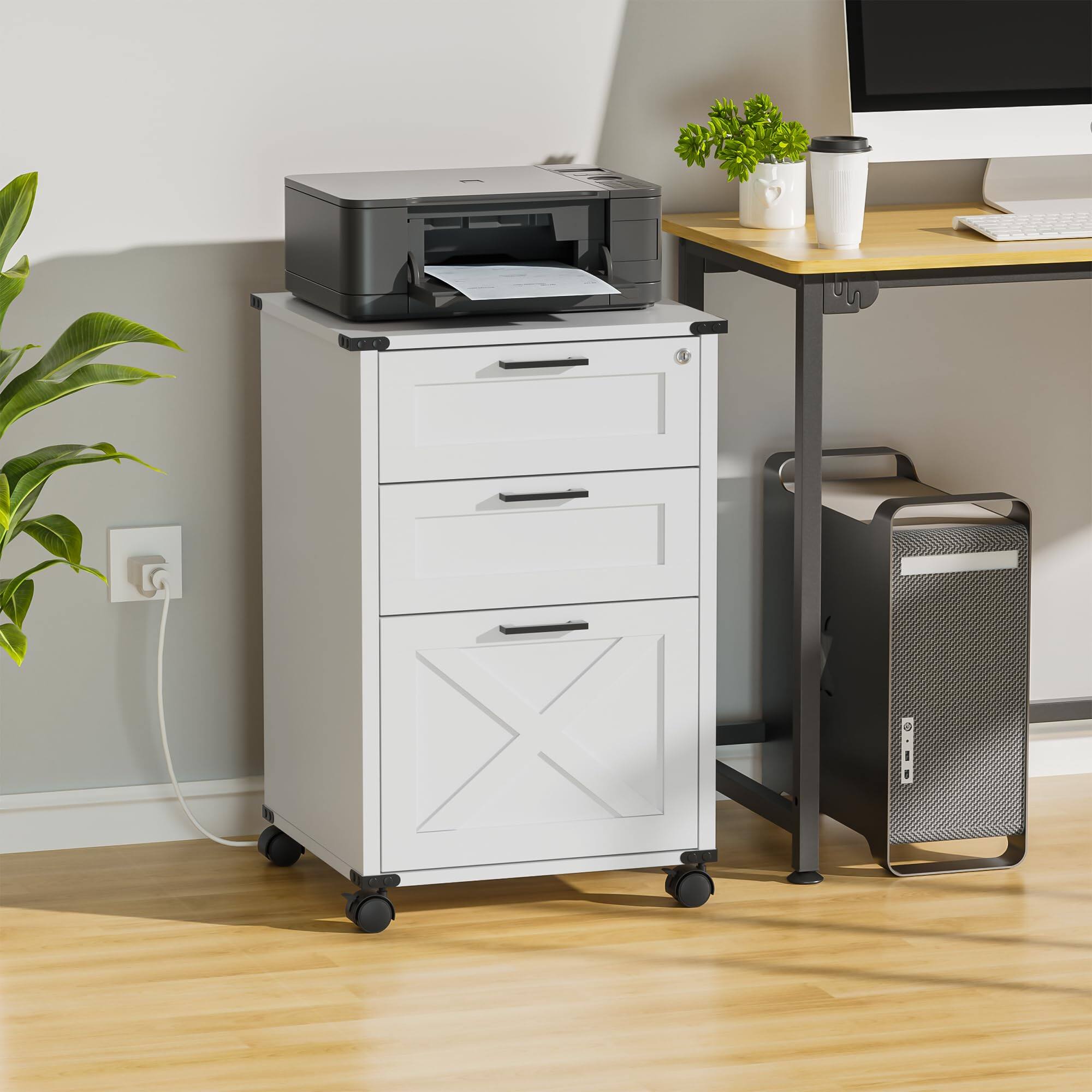 Earthley Blooms Wood File Cabinet Lock Nightstand Charging Station Under Desk Lateral Filing ...