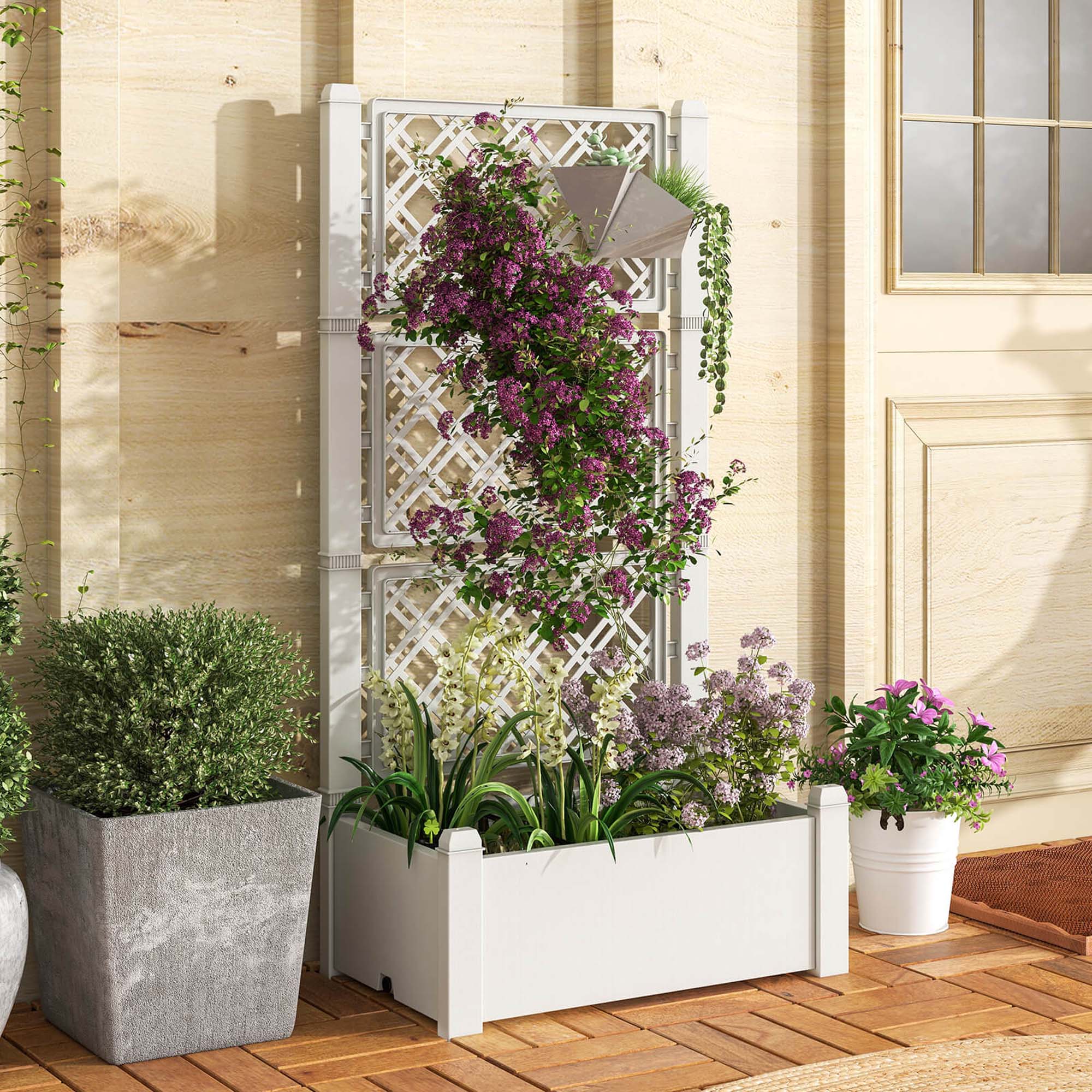 Costway Outdoor Planter Box with Trellis Water Level Indicator ...