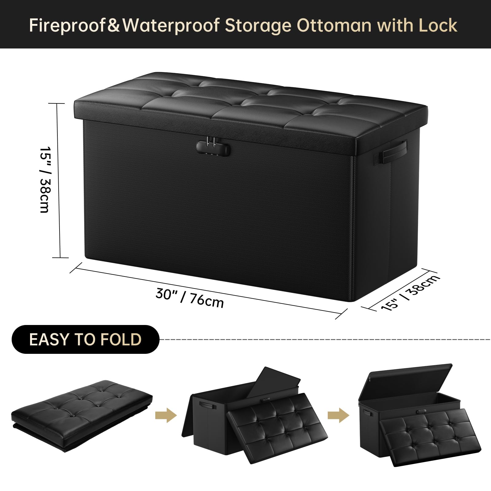 Fabibe Storage Ottoman Bench with Lock,Fireproof 30 Inches Folding ...