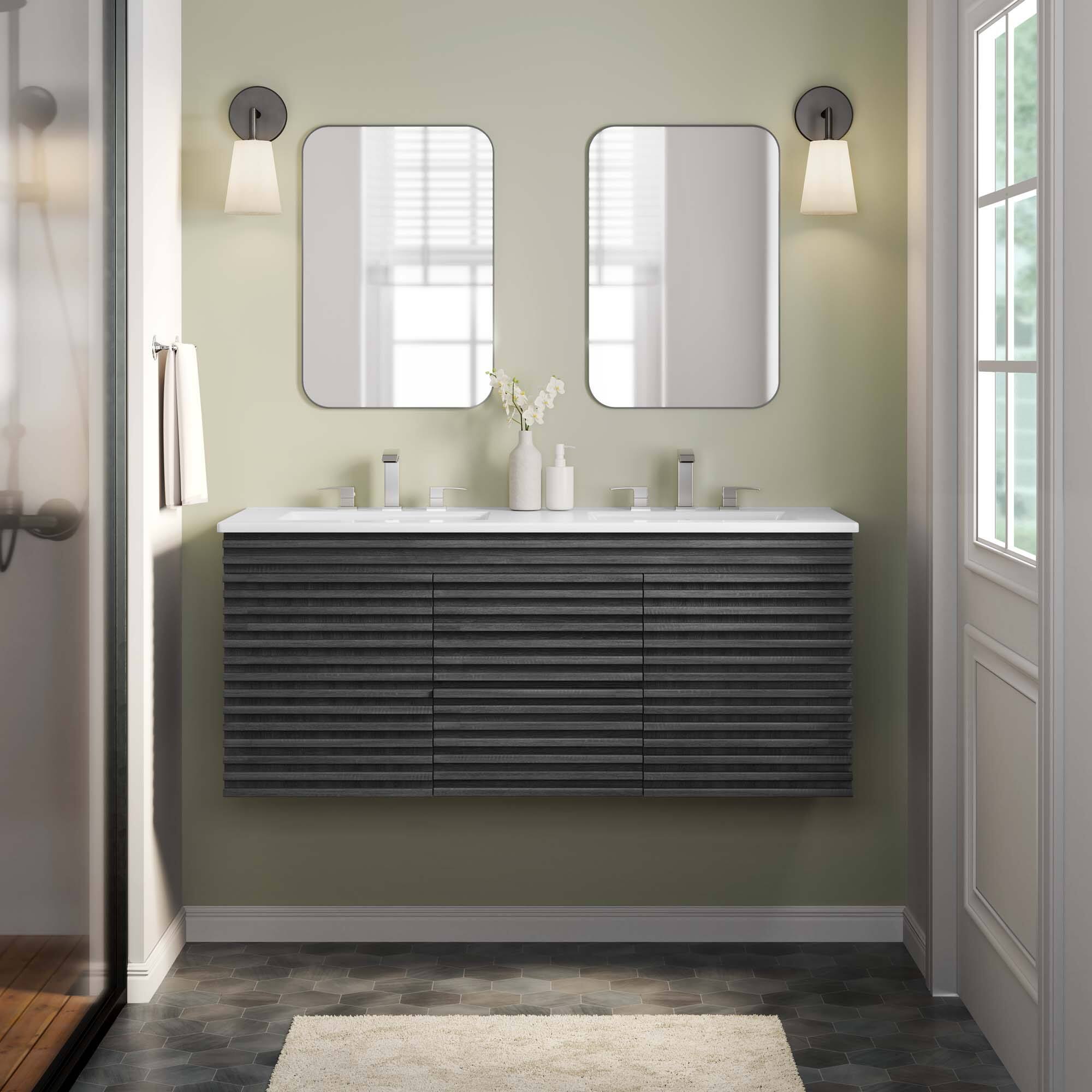 Render 48" Wall Mount Bathroom Vanity Basin Included by Modway Charcoal ...