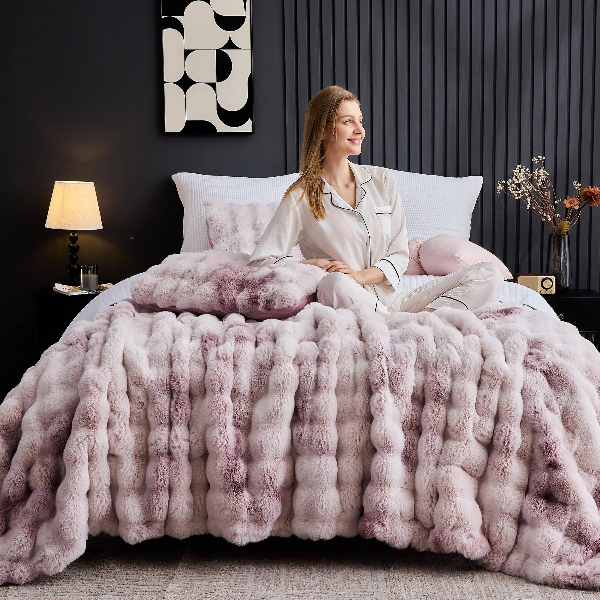 Dapper Styles Fluffy Faux Rabbit Bubble Comforter Set Tie dyeing Plush ...