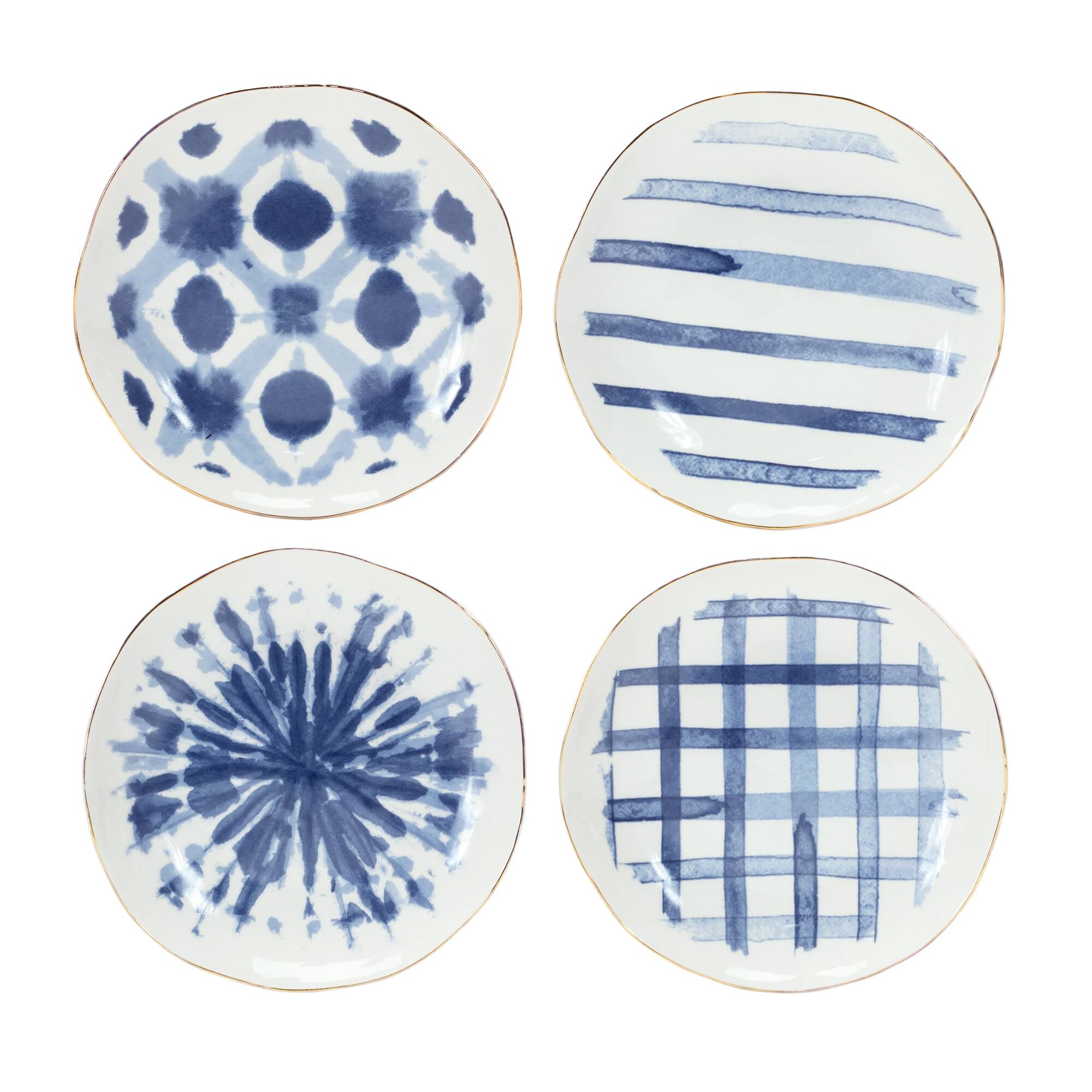 BreeBe Coastal Tie Dye Design Ceramic Plate (Set of 4) Blue, White ...