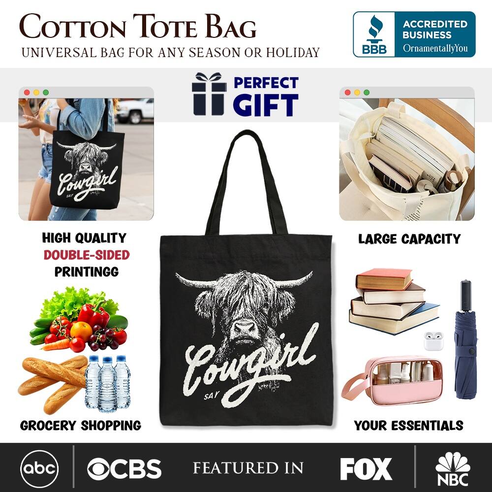 OrnamentallyYou Highland Cow Vintage Cowgirl Canvas Tote Bag, Western ...