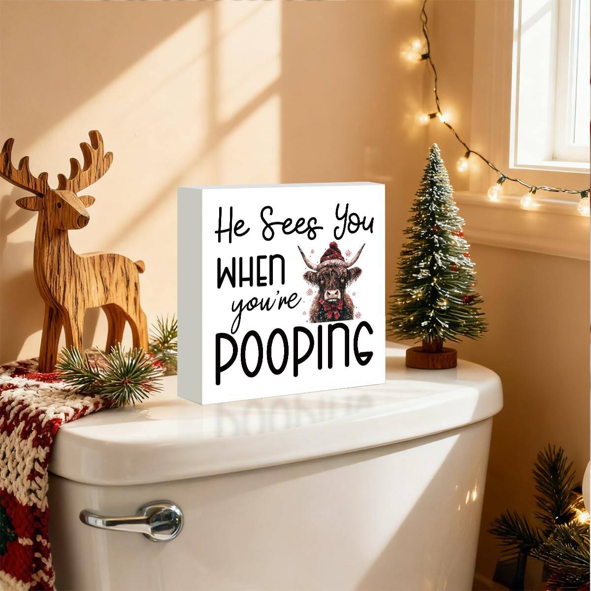 Paradigms Interiors Christmas Bathroom Decor Funny Highland Cow ...