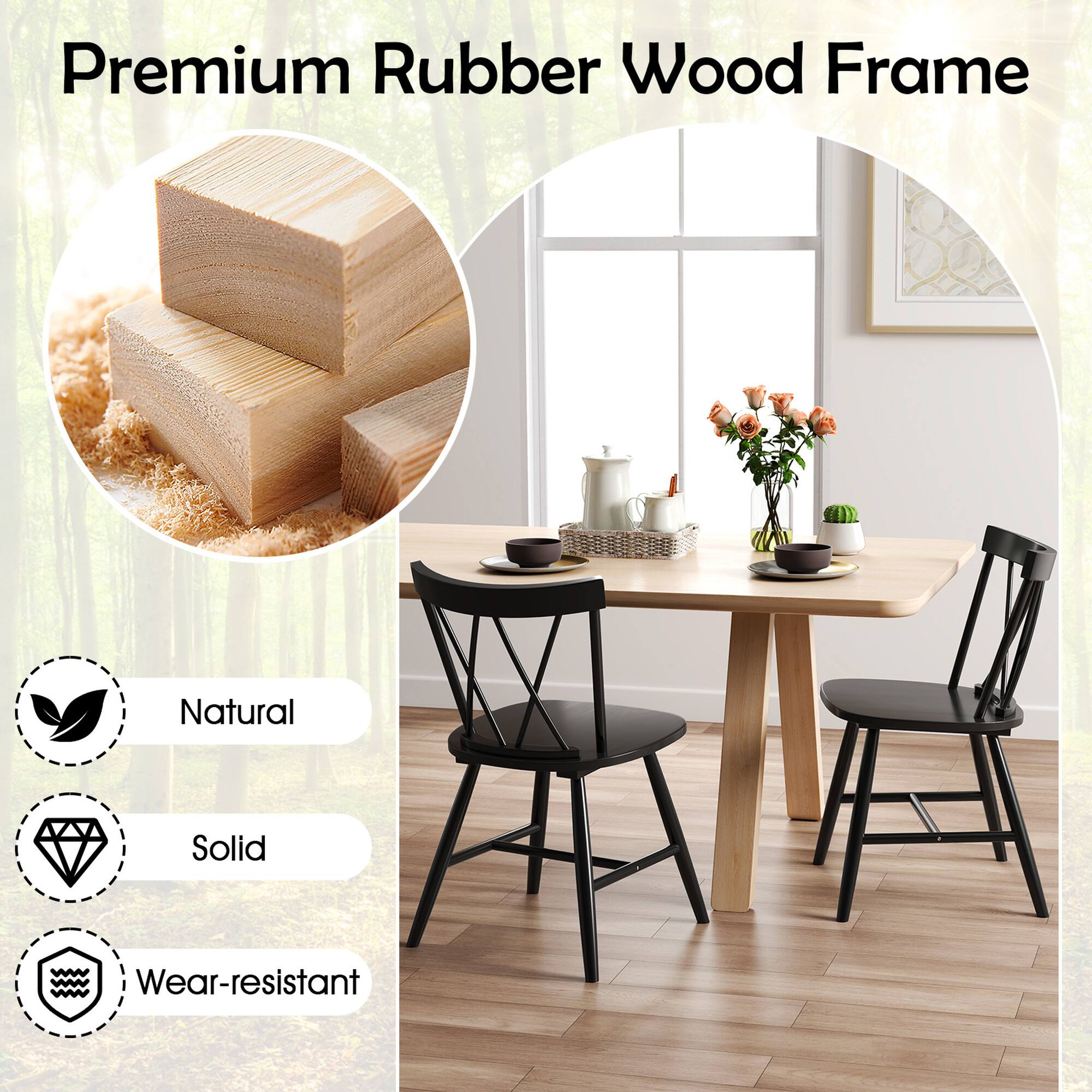 Costway Dining Chairs Set of 2 Farmhouse Kitchen Chair with Rubber Wood ...