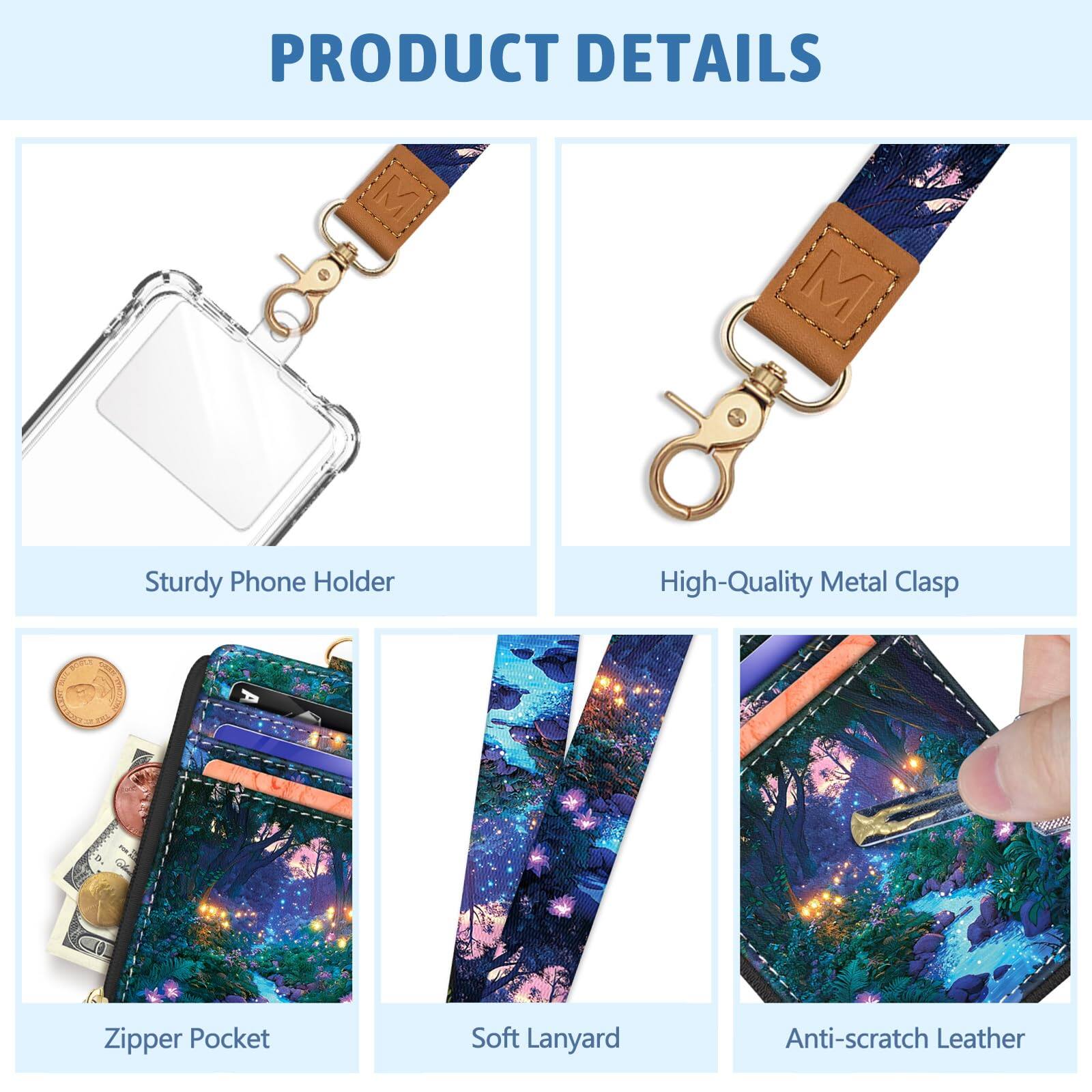 Jadie Link Forest Firefly Lanyard Wallet Badge Holder Floral Small Rfid Women Keychain Wristlet ...