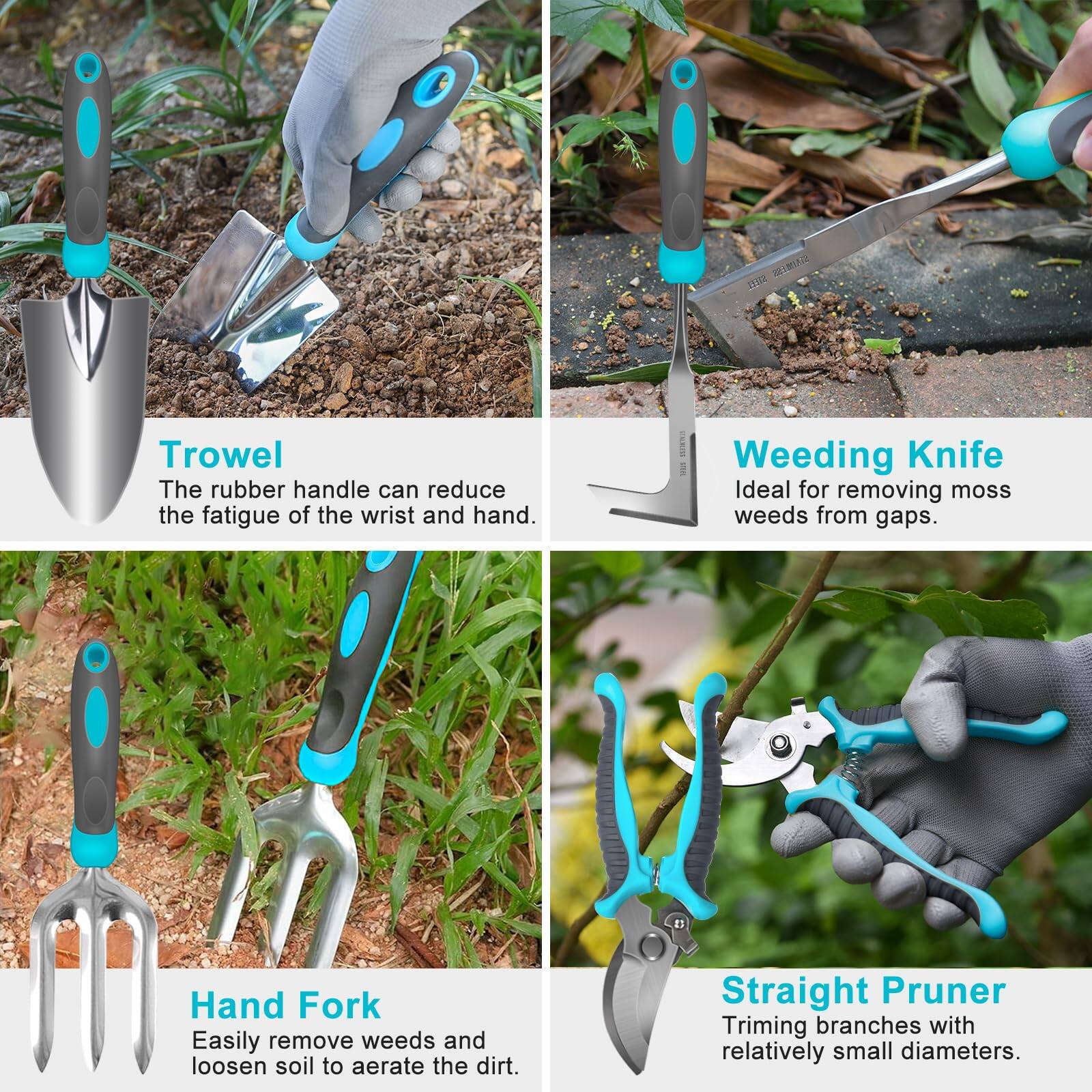 JETRANSPORT Gardening Tools 10 Piece Heavy Duty Stainless Steel Garden ...