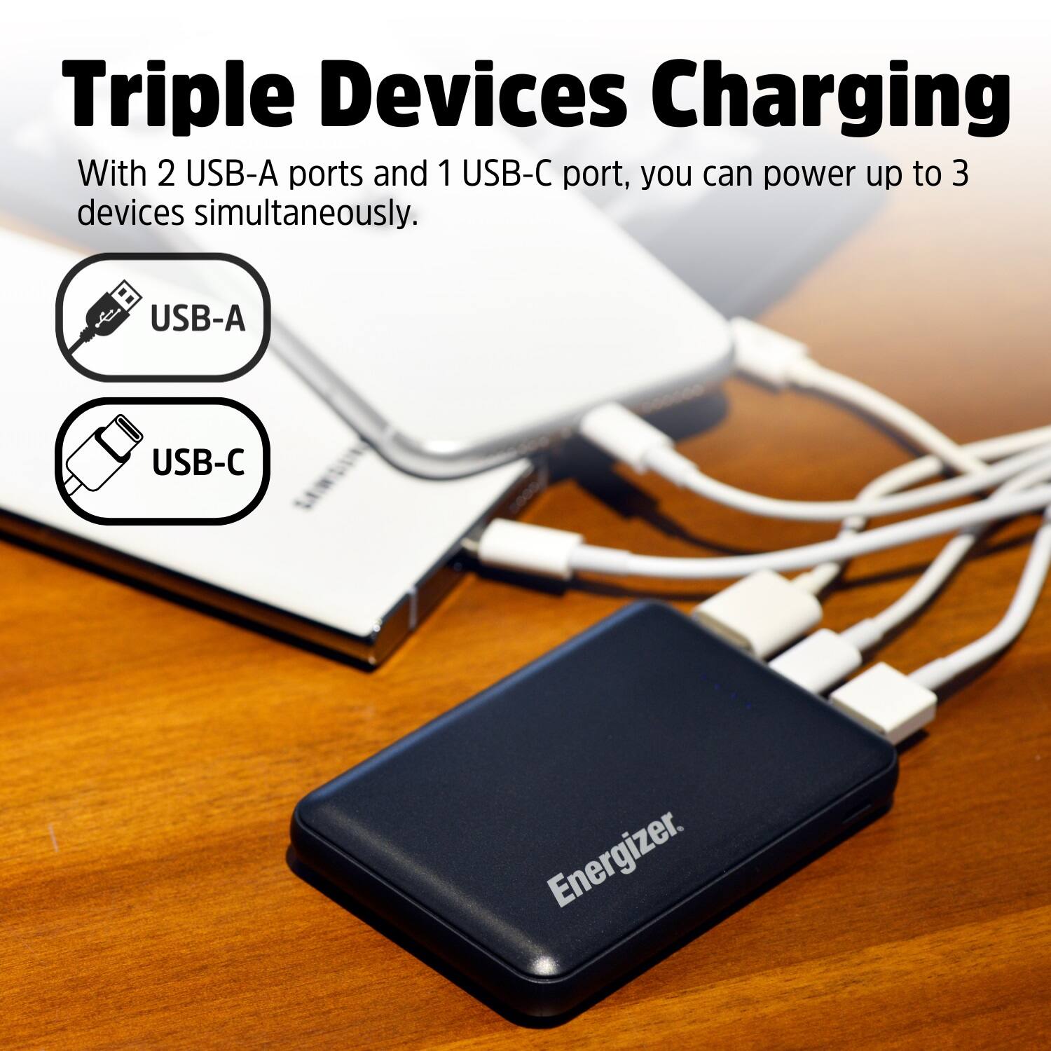 Energizer MAX 5,000 mAh Ultra Slim, 3 Port USB C High Speed Universal ...