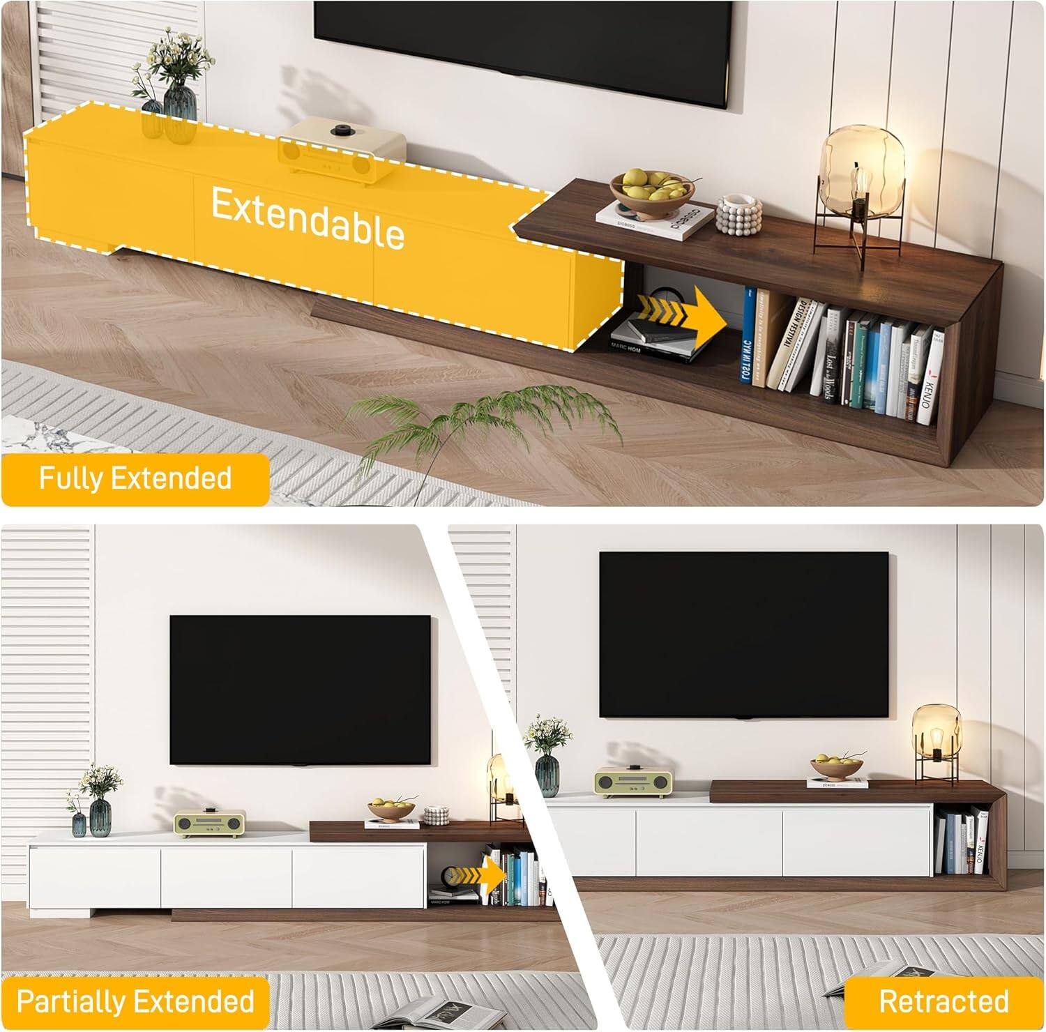 Espafurni 82 107.3 Inch Extendable TV Stand 3 Drawers, Modern ...