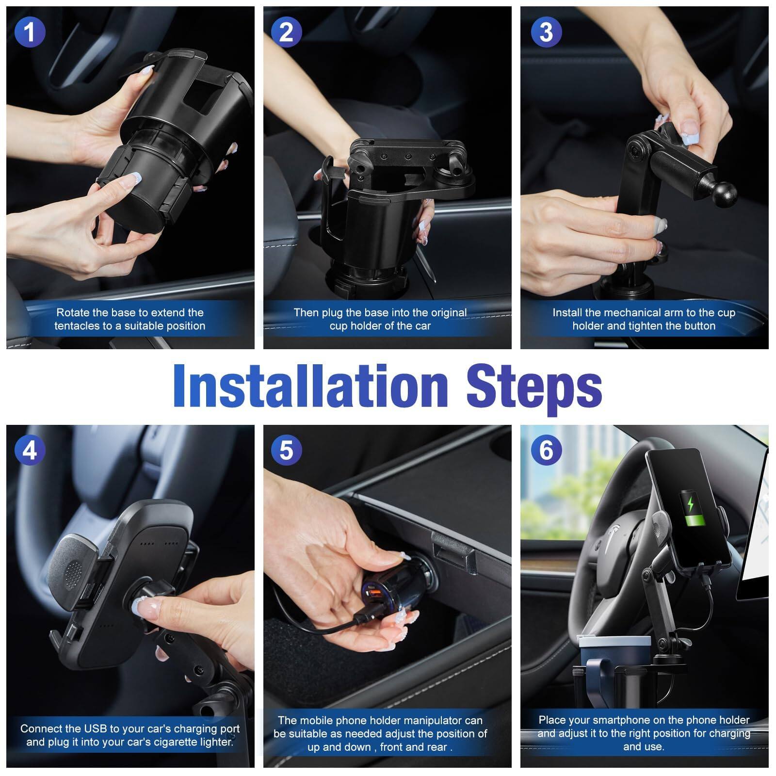HM 1810 Cup Holder Phone 15w Fast Charging Auto Clamping For With Base 360 Rotation Compatible ...