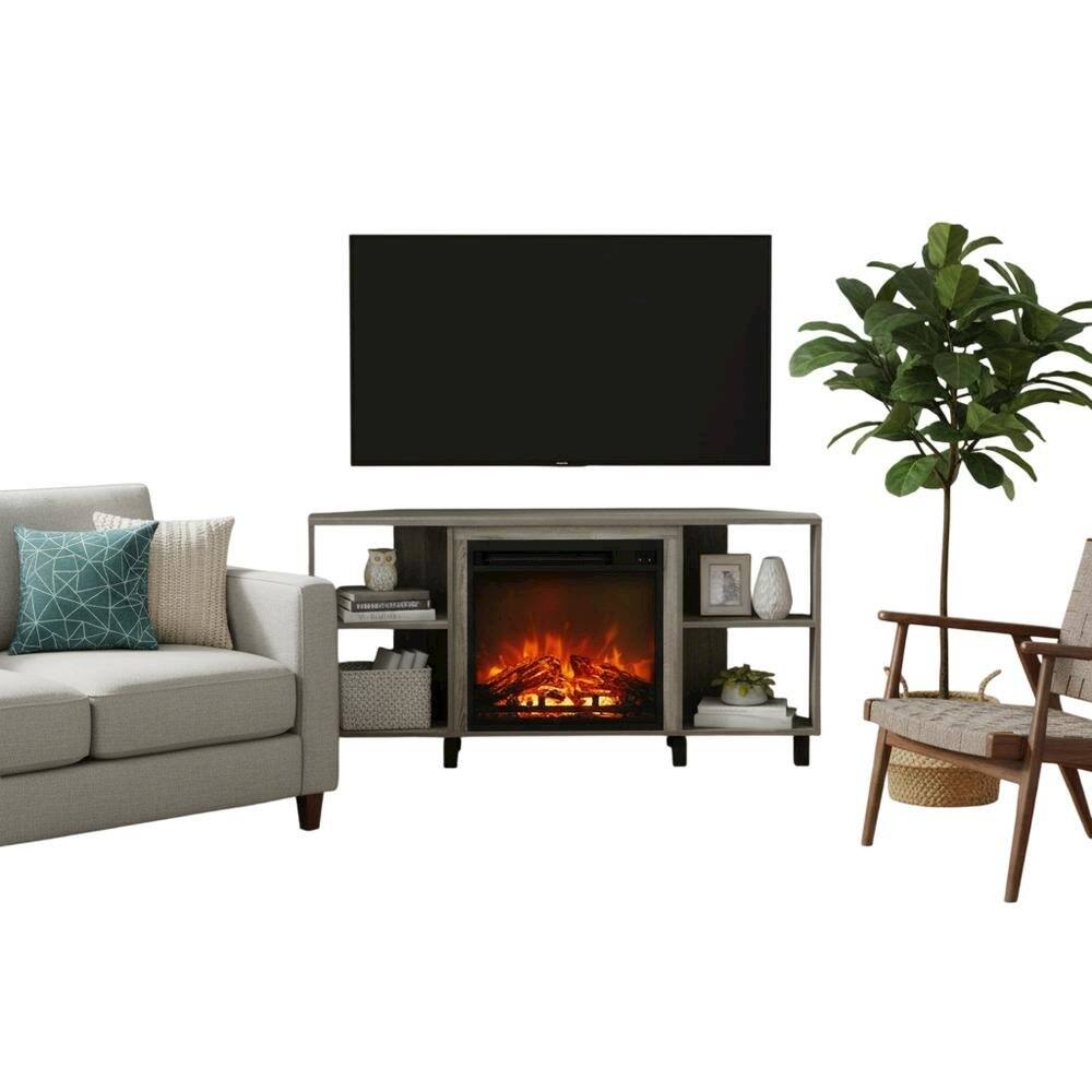 FurniFact Wood TV stand with metal legs for up to 55 inch screens in ...