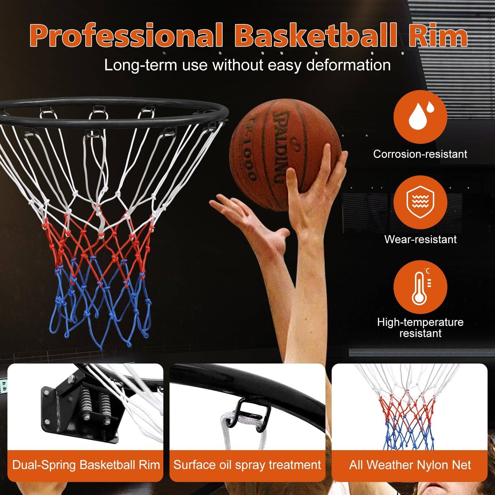 APRILSOUL Basketball Double Spring Rim 18 Steel Indoor Outdoor Black SF ...