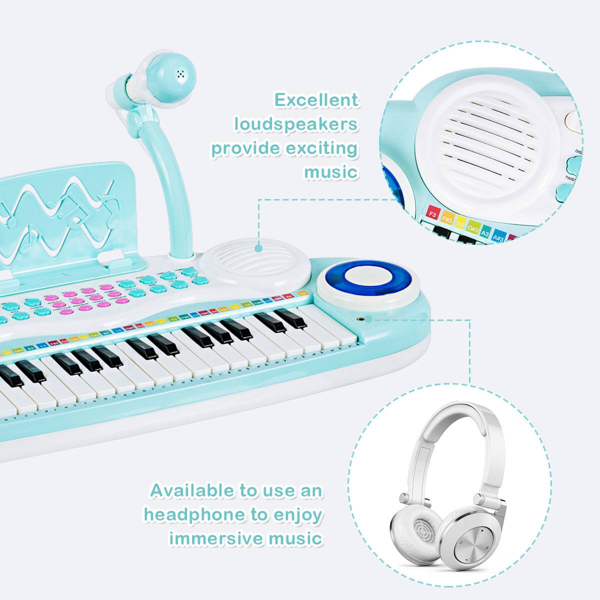 Costway 37 Key Toy Keyboard Piano Electronic Musical Instrument Blue ...