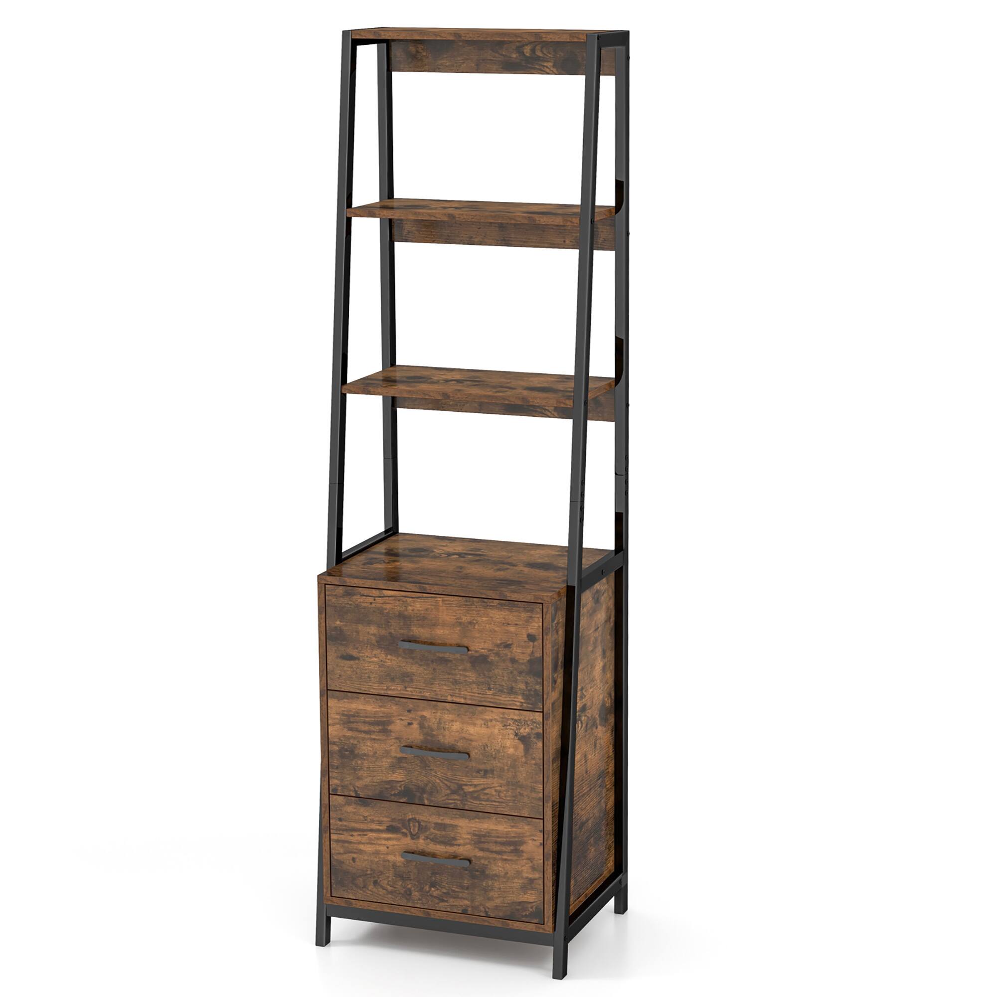 Gymax Ladder Bookshelf Tall Bookcase w/ 3 Open Shelves Printer Stand 3 ...