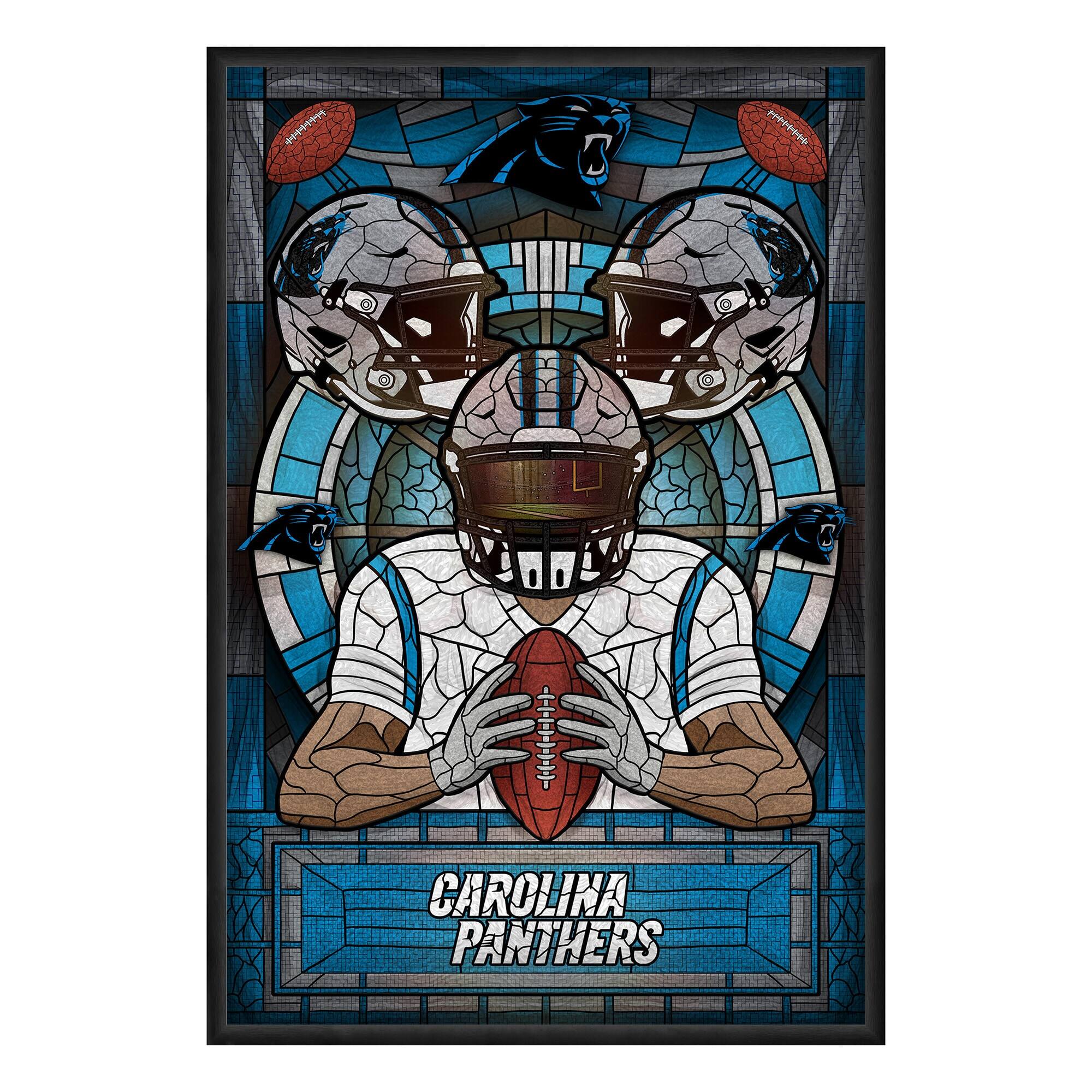 Sporticulture Carolina Panthers Framed Stained Glass Art Print Blue ...
