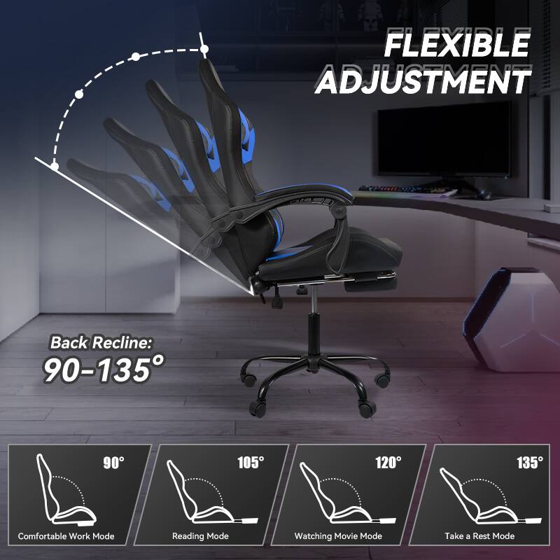 Aukfa Gaming Chair Ergonomic PU Seat w/RGB Lighting & Synced Armrests Blue AK-HOG1WB0003-B0 ...