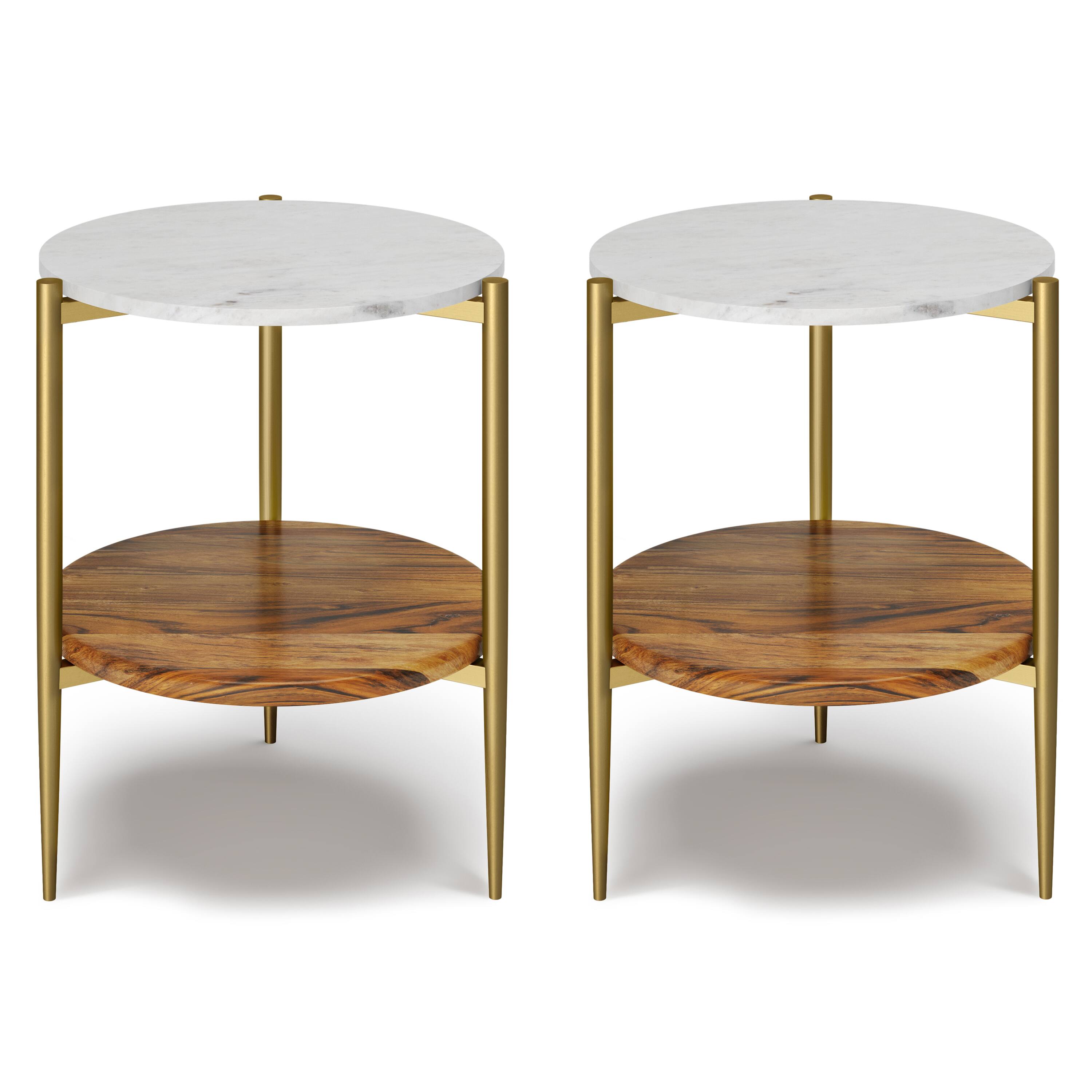 Simpli Home Wagner 18 inch Round Marble & Wood Side Table (Set of 2 ...