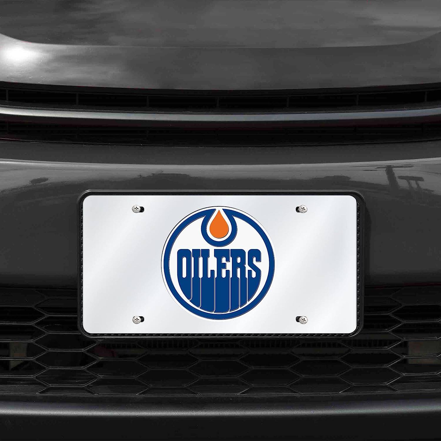Rico Industries Edmonton Oilers NHL Logo Mirror Look Silver Laser ...
