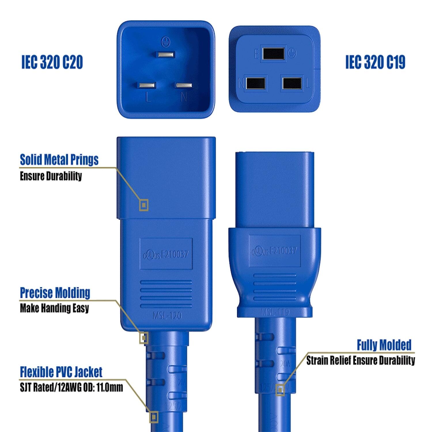 Sanoxy Cables and Adapters; 2ft 12 AWG 20A 250V Heavy Duty Power Cord (IEC320 C20 to IEC320 C19 ...