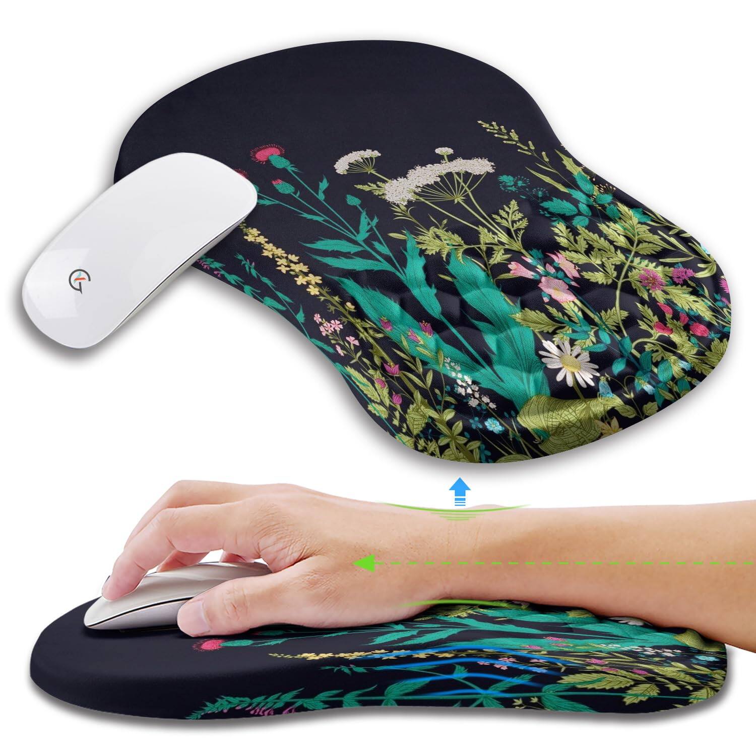 Earthley Blooms Mouse Pad Wrist Support With Memory Foam Massage Bulge ...
