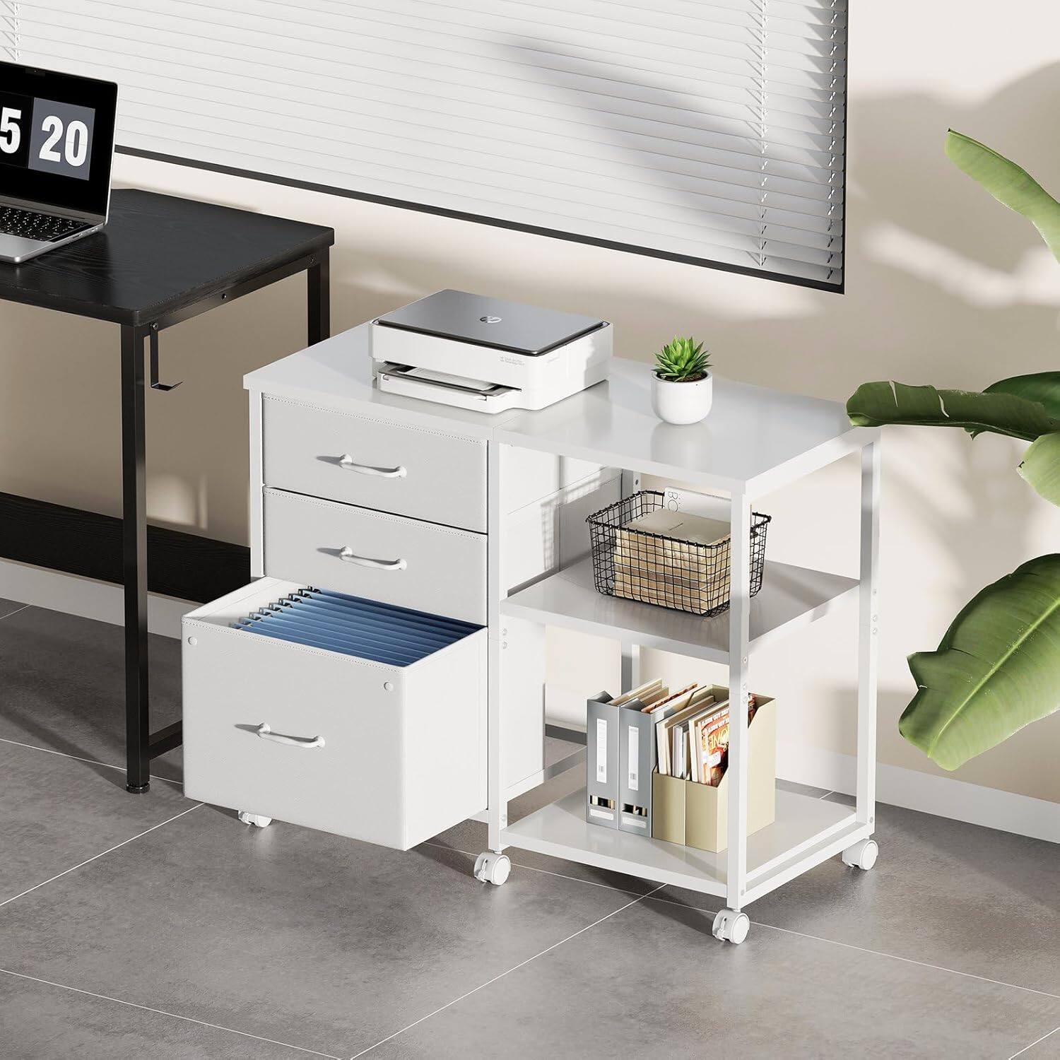 AENKYO 3 layer Mobile Filing Cabinet with Wheels Rolling Printer Stand ...