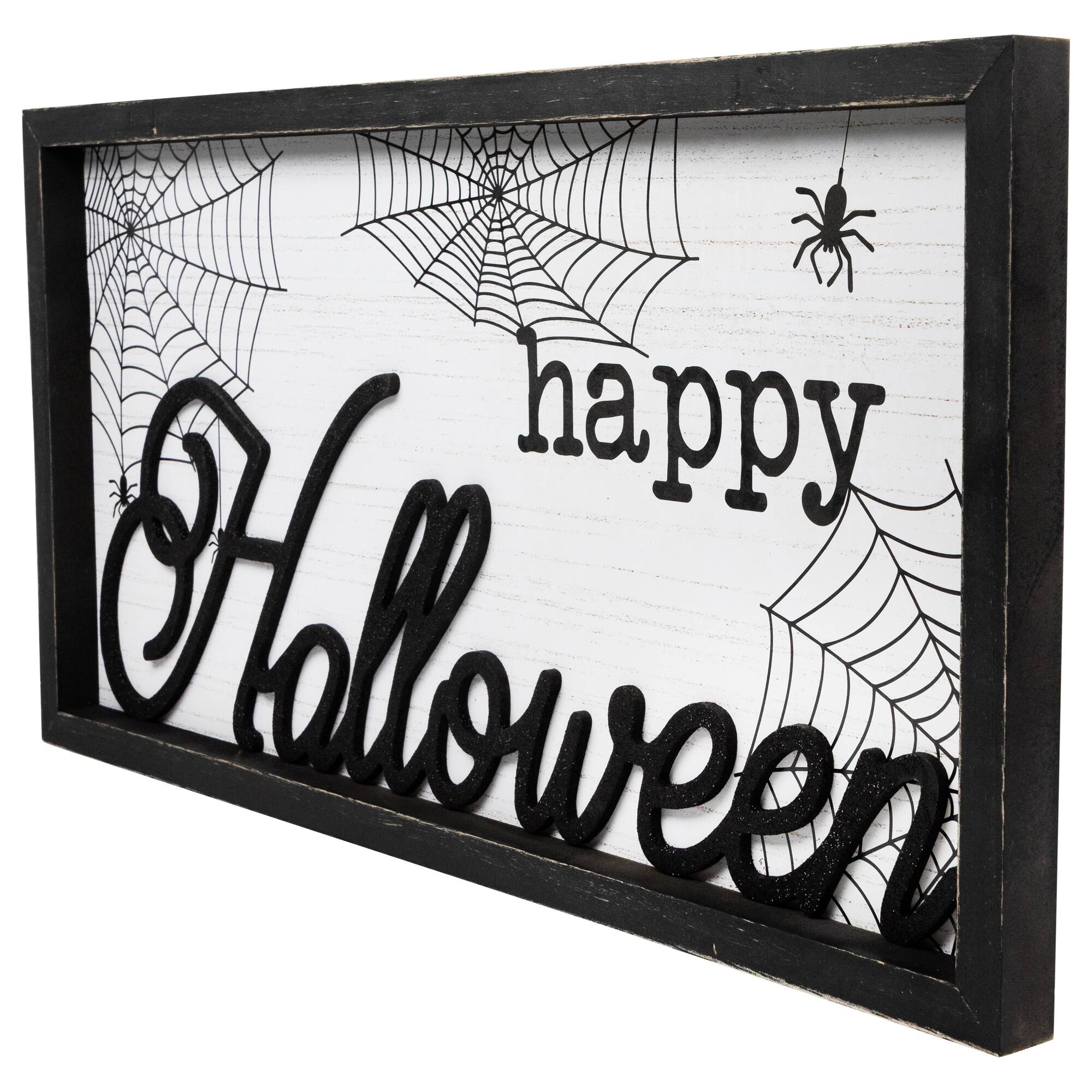 Northlight Framed "Happy Halloween" Spider Web Wall Sign 23.5" Black ...