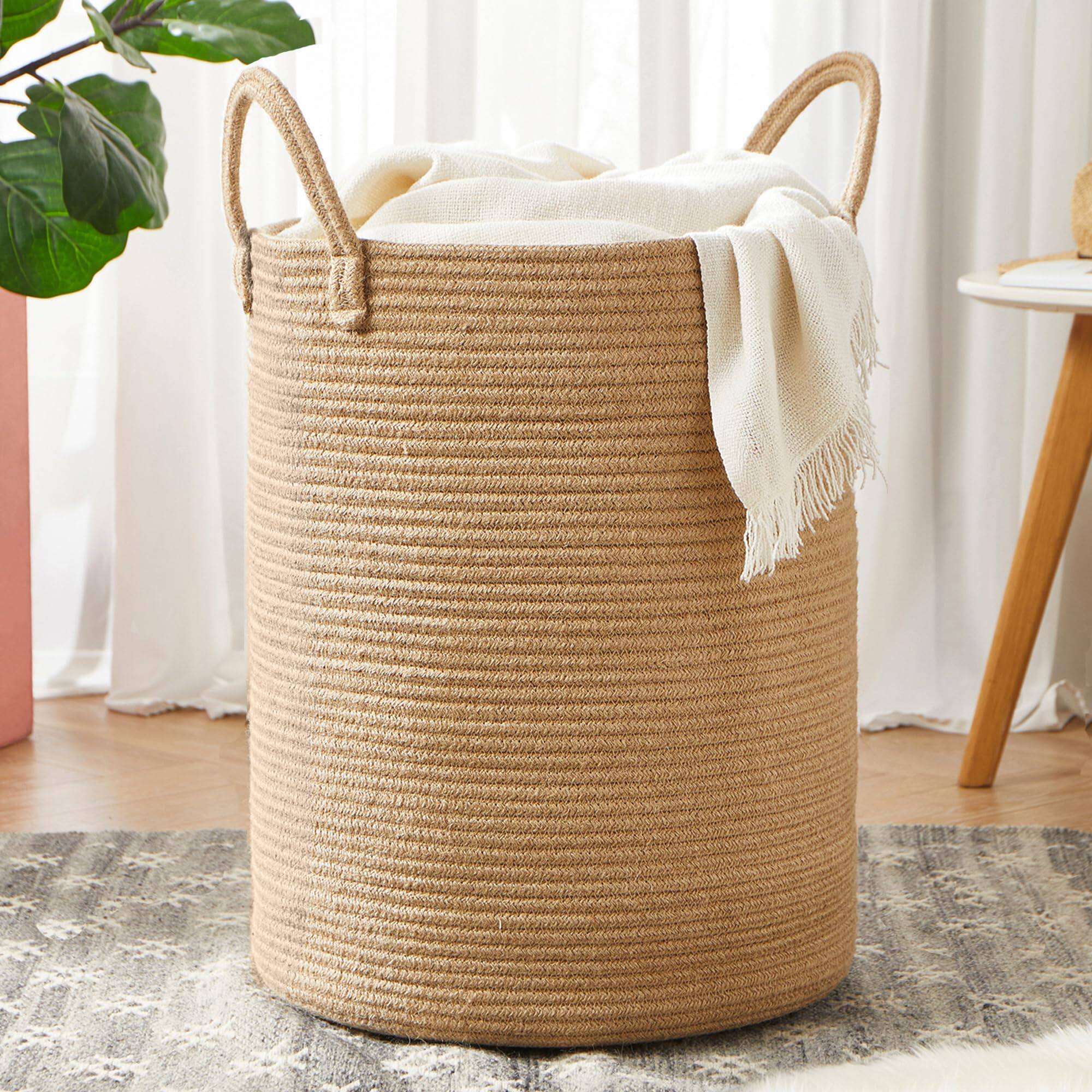 DORLUKFU 15Dx20H inches Woven Hamper Laundry Basket Wicker Rope Clothes ...