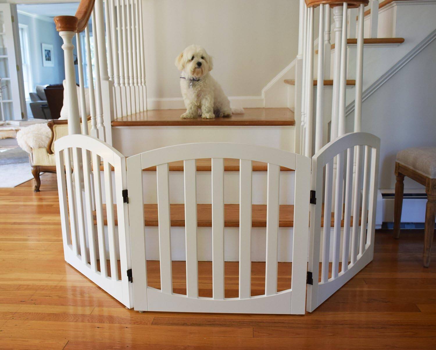 Arf Pets Free Standing Wood Dog Gate, Step Over Pet Fence, 3 Panel 360 ...
