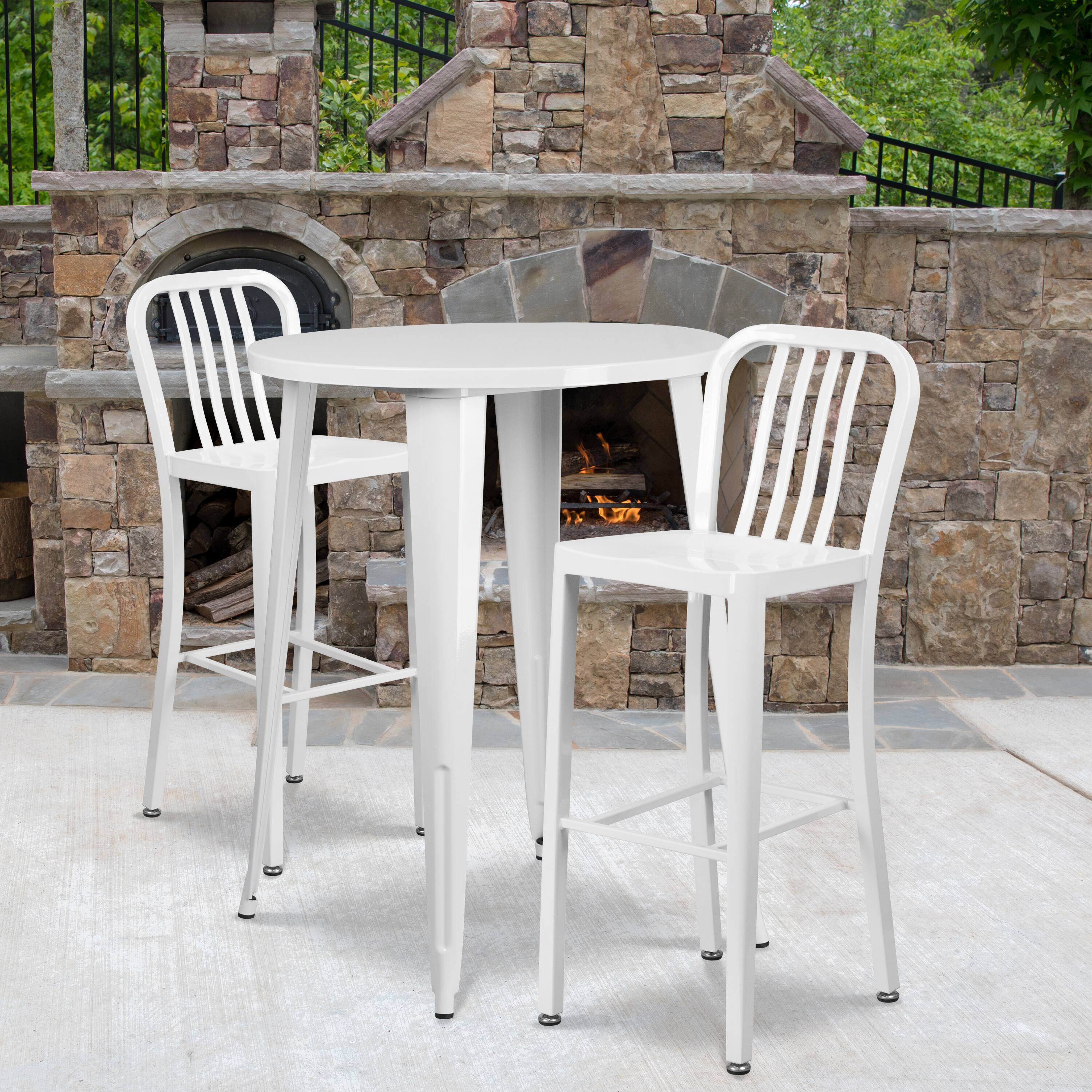 Emma + Oliver Commercial 30" Round Metal Indoor Outdoor Bar Table Set ...