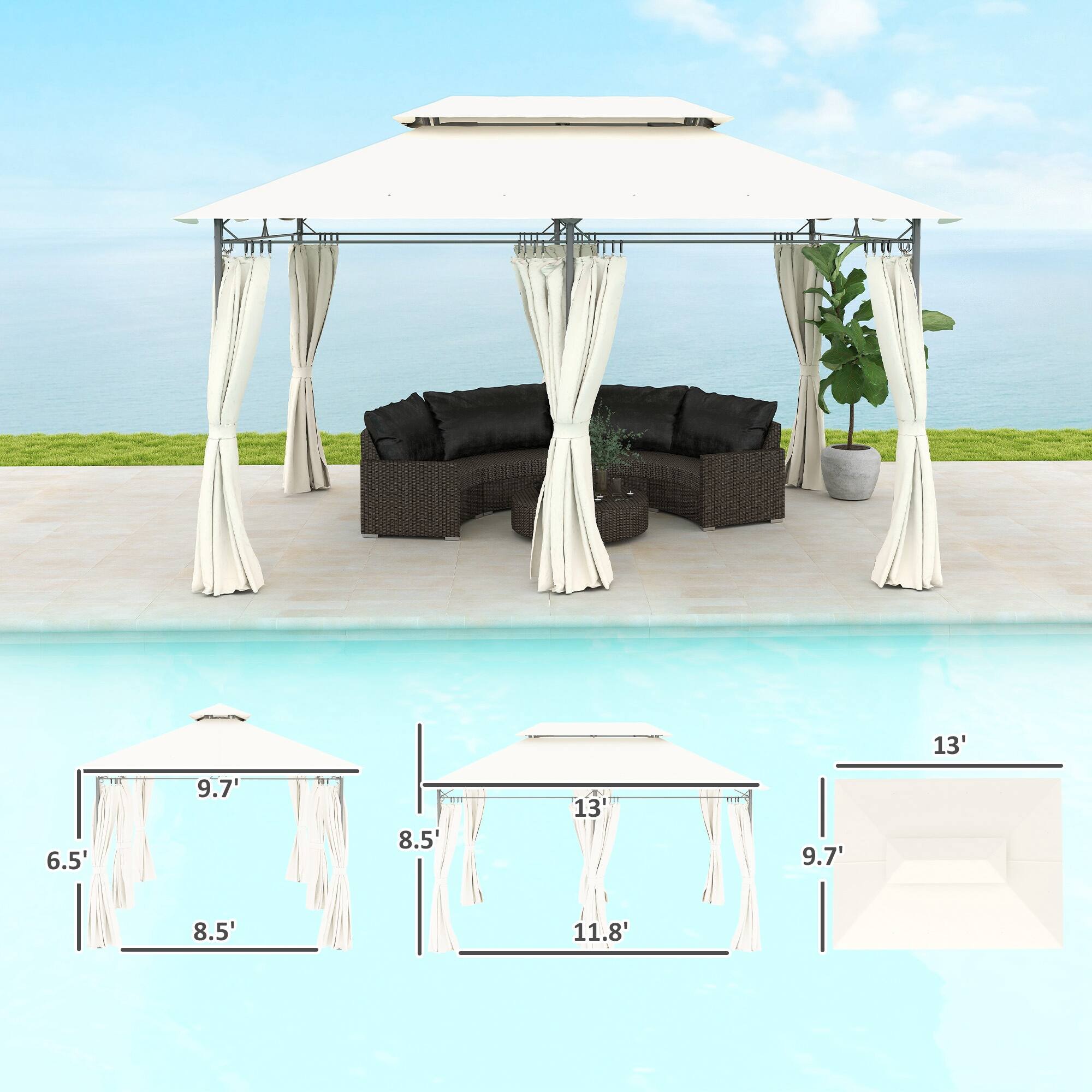 Outsunny 10' x 13' Patio Gazebo, Double Roof Outdoor Gazebo Canopy ...
