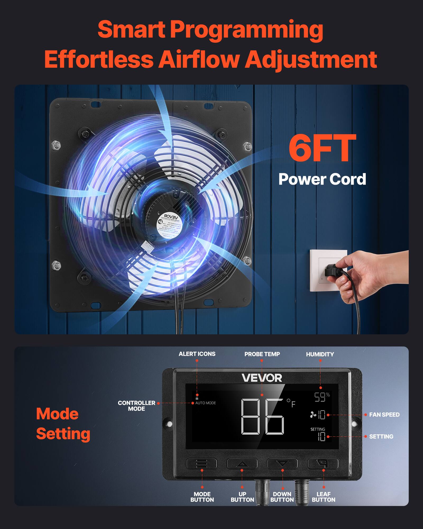 VEVOR 12 inch Shutter Exhaust Fan, Wall Mounted Attic Vent Fan with ...