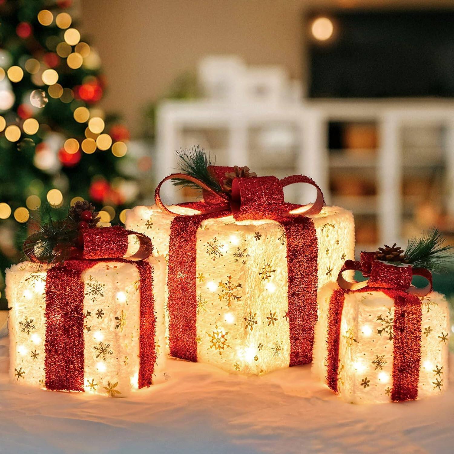 NICHOLAS KLEIN Set Of 3 Christmas Lighted Gift Boxes 60led Light Up ...