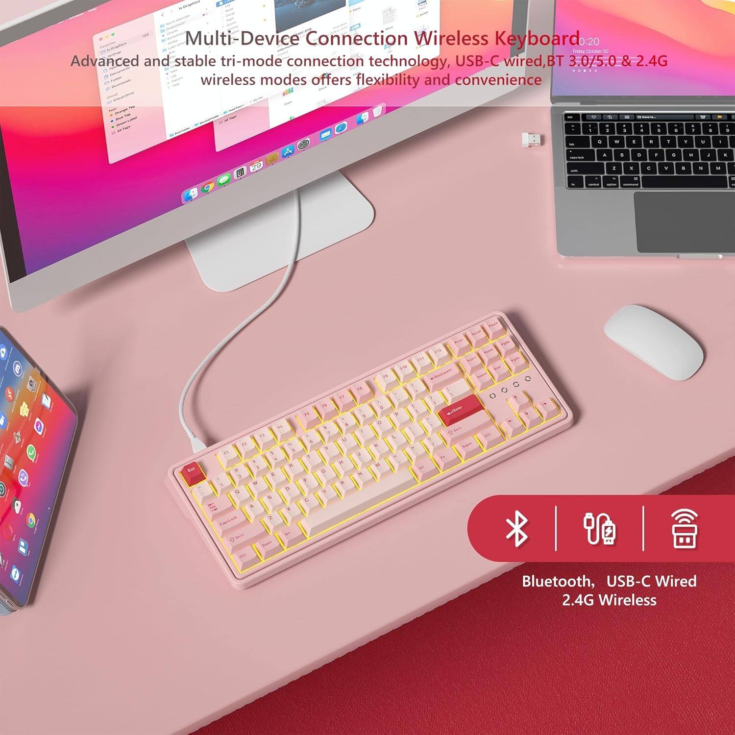 FL.ESPORTS CMK87 87 Key Wireless Gaming Mechanical Keyboard, 3 Modes ...