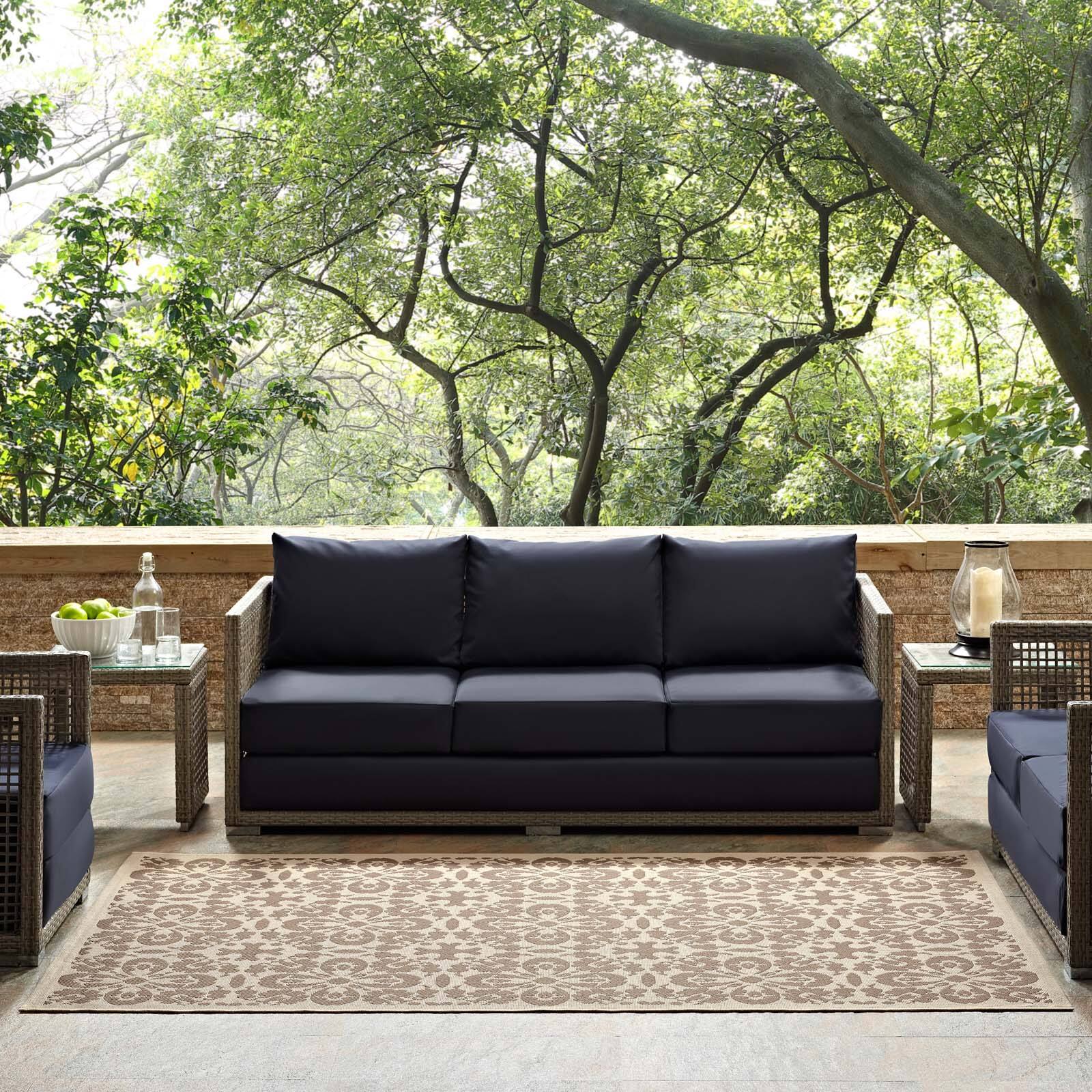 Modway Ariana Vintage Floral Trellis Indoor and Outdoor Area Rug Light ...