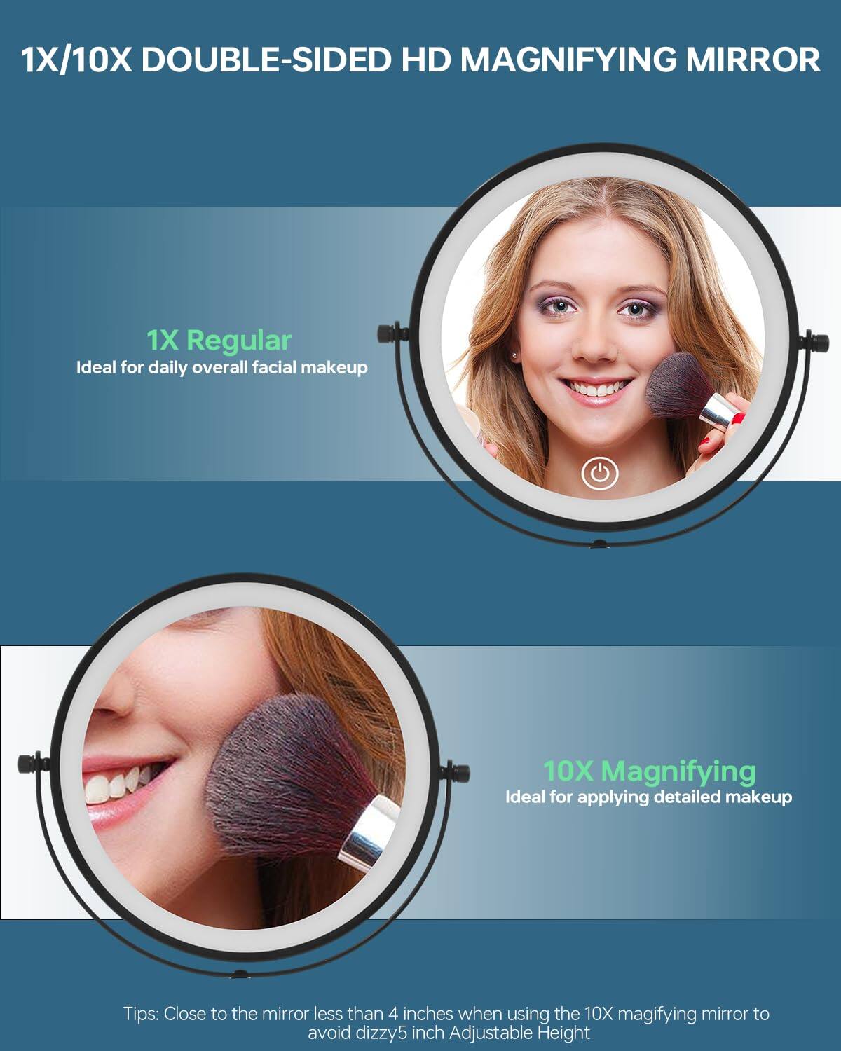 Refined Abode Design Lighted Makeup Mirror With 1x 10x Magnification ...