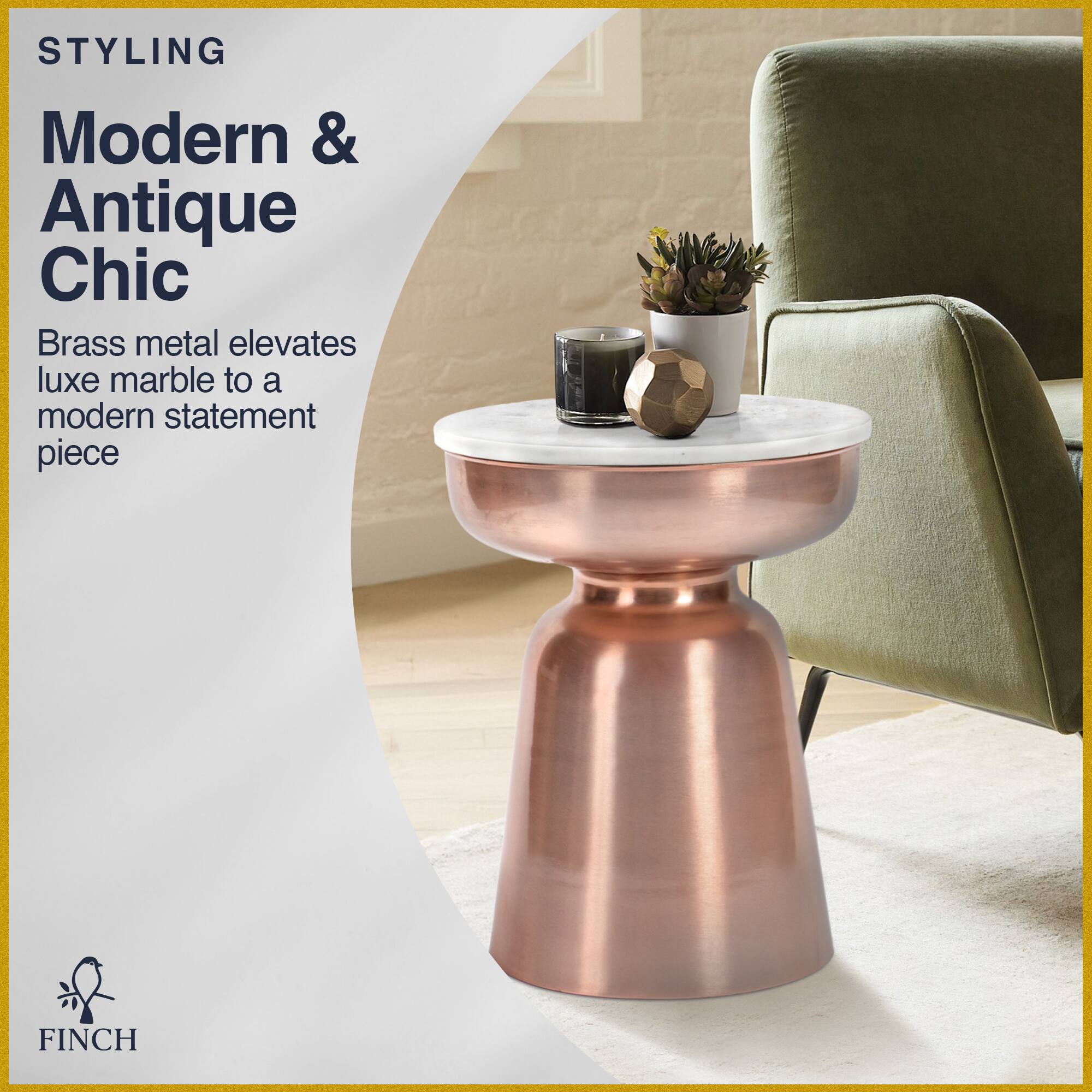 Finch Adler Brass Metal Side Table White/Rose Gold FUTB10153B - Best Buy