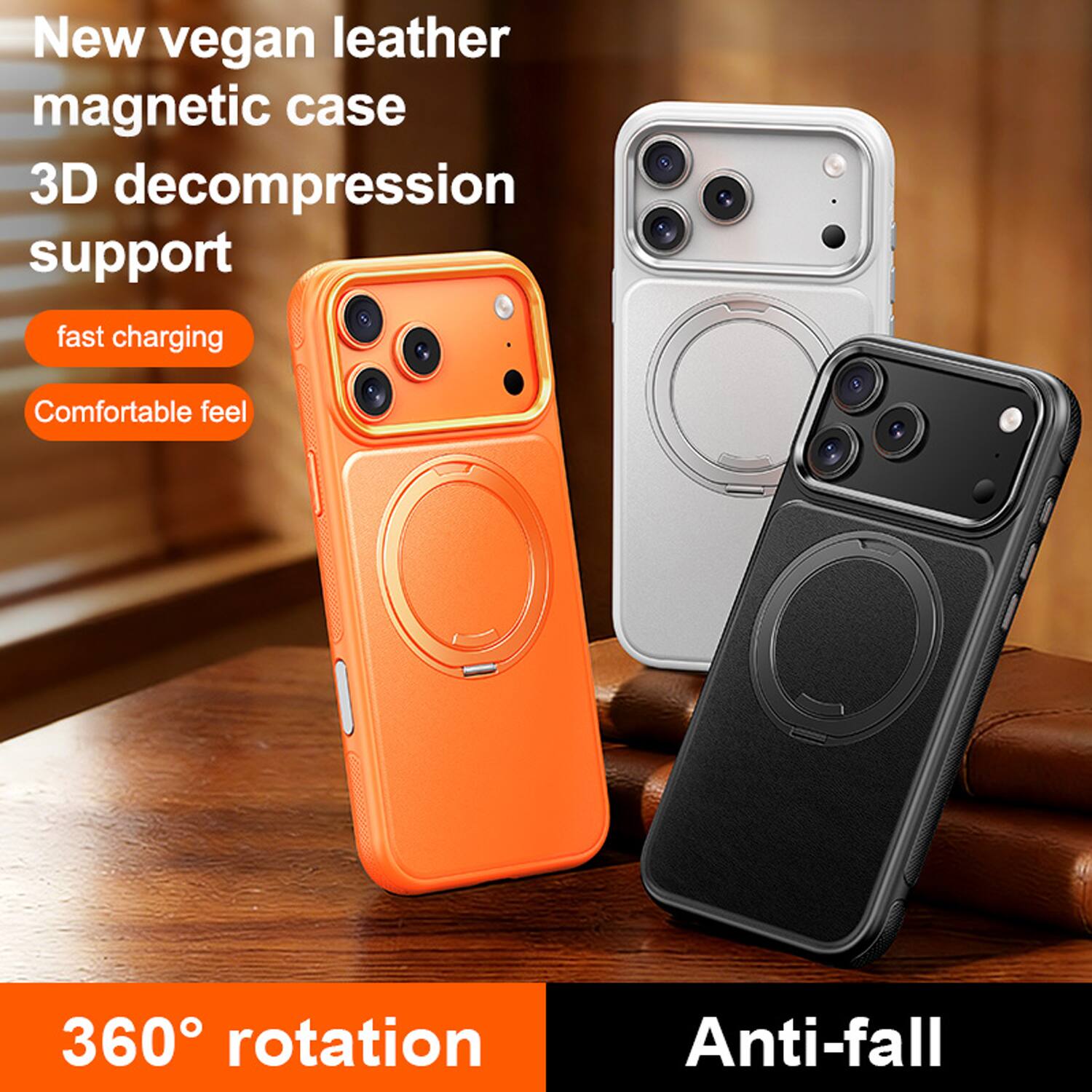 Dteck for Apple iPhone 17 Pro Max Shockproof Case,Vegan Leather Back ...