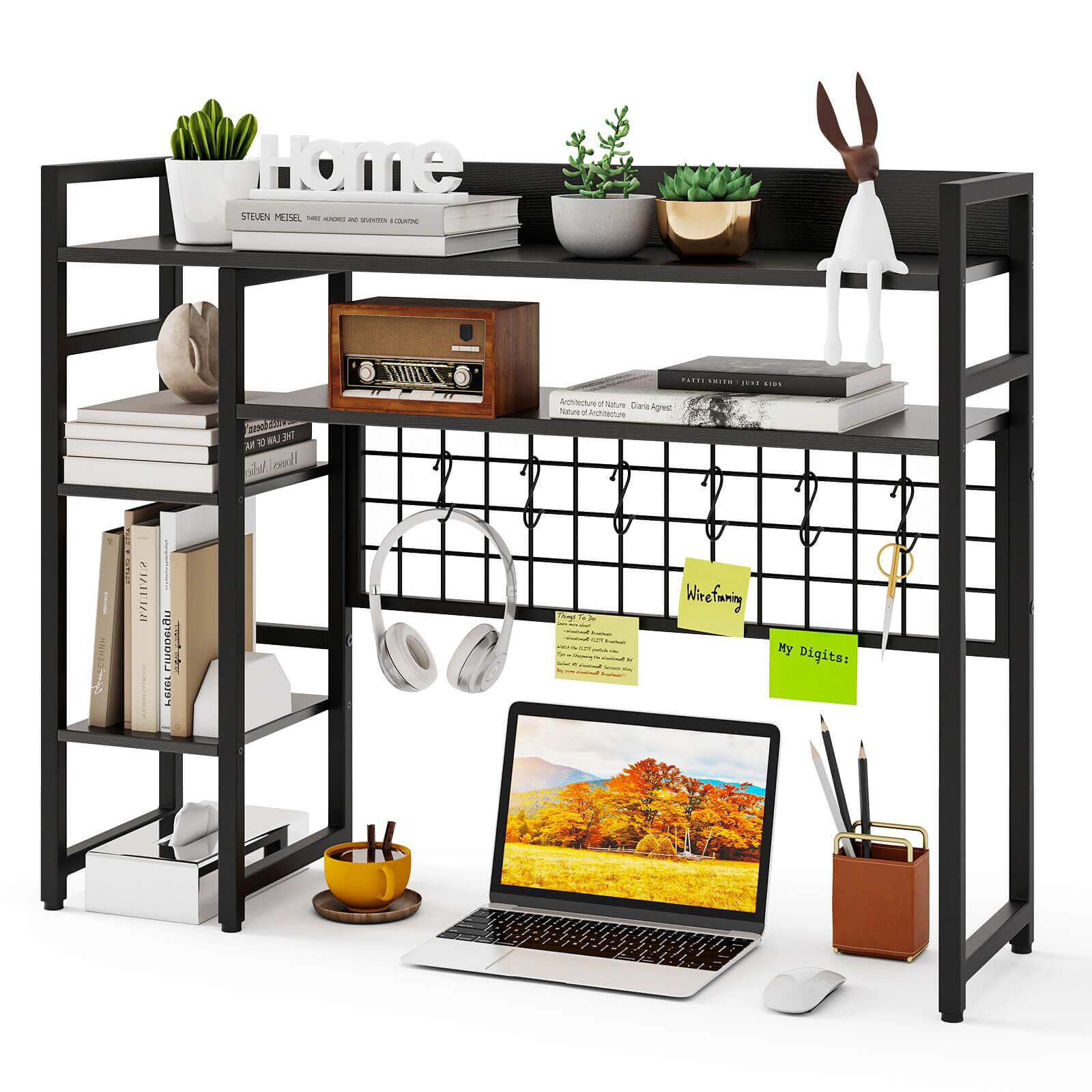 Costway Desk Shelf 4 Tier Desktop Display Rack with Metal Grid Panel ...