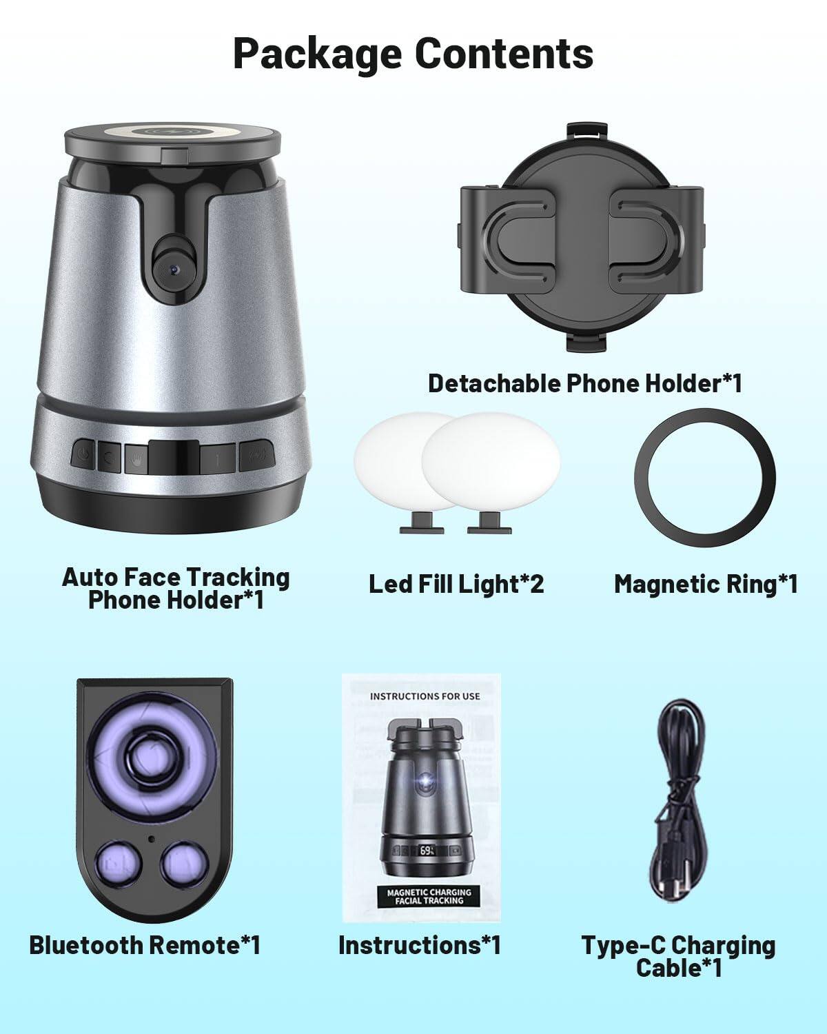 VEGA AUTOMOTIVE Auto Face Tracking Magnetic Phone Stand With Light ...