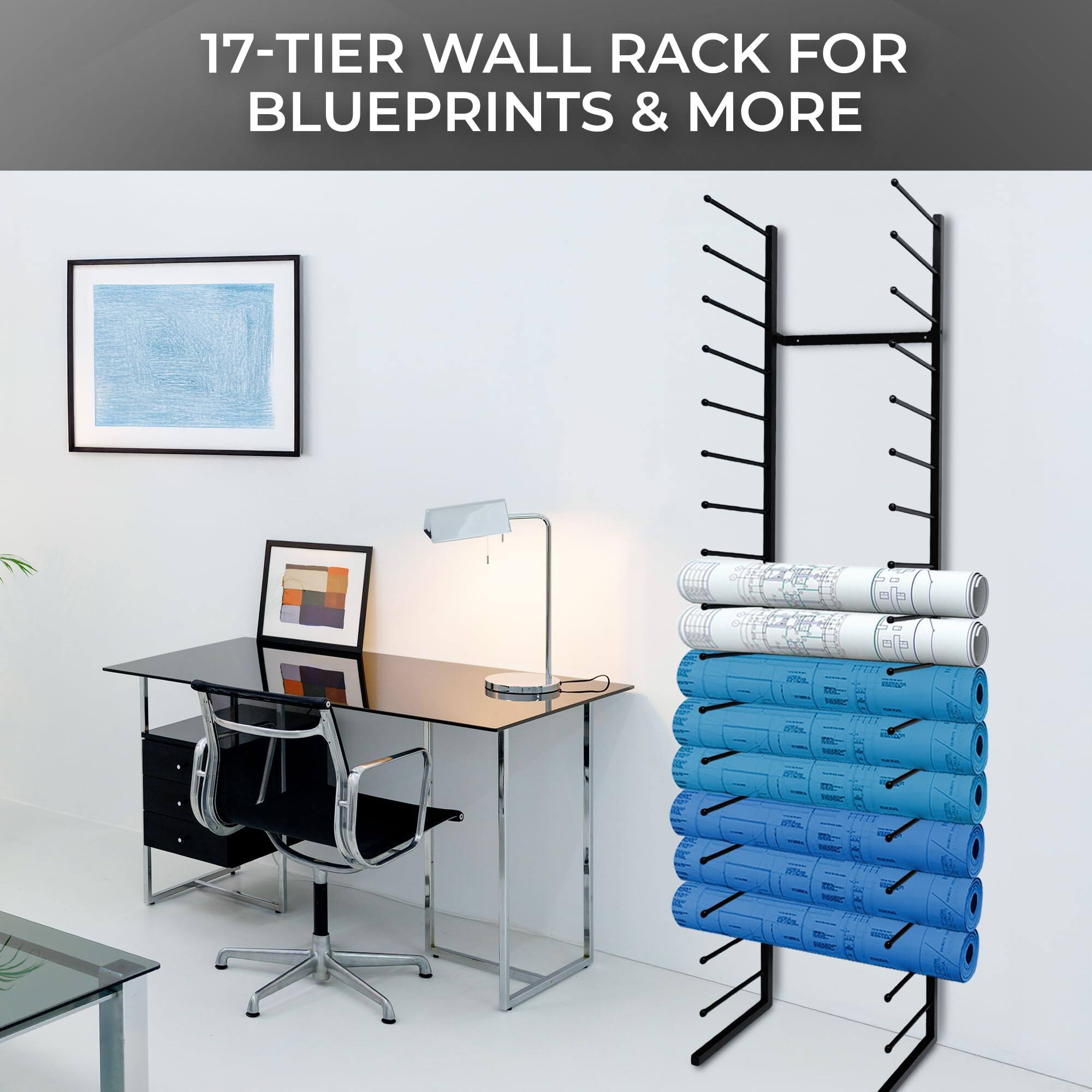 Dapper Styles Wall Mount Blueprint Holder Storage Organizer 34 Slot ...