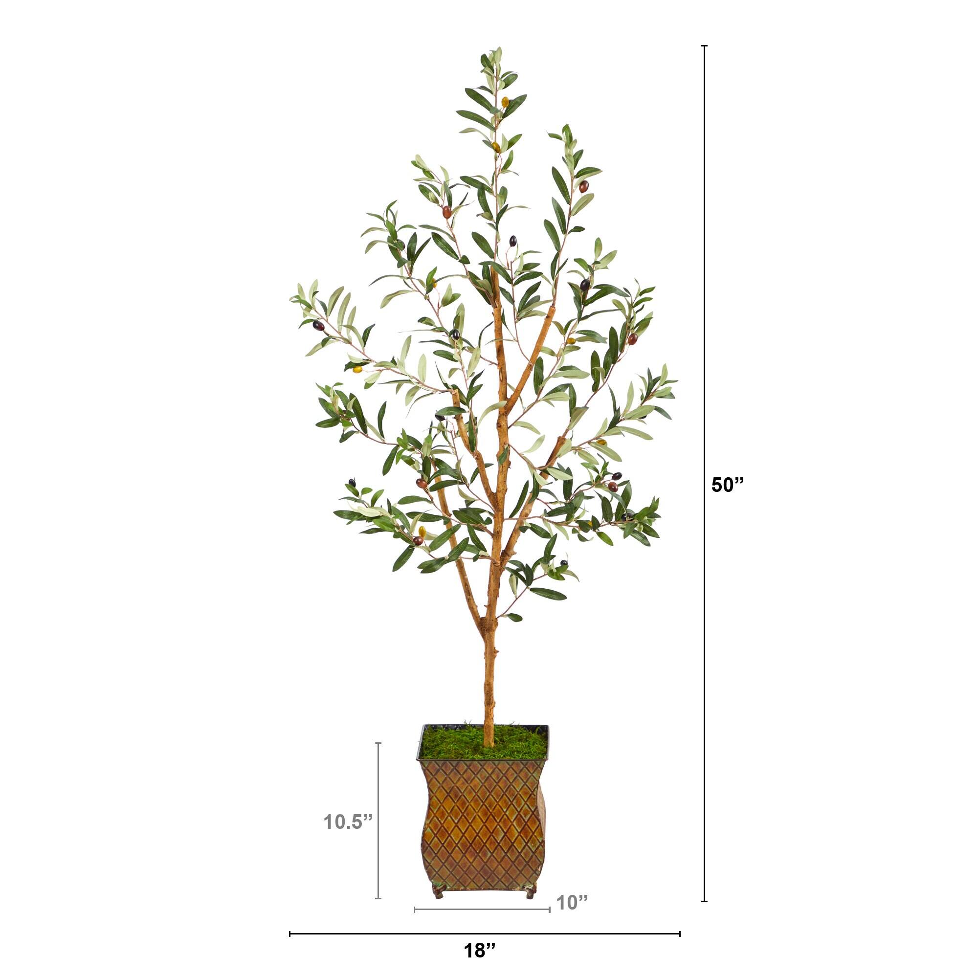 BreeBe 50" Olive Artificial Tree in Metal Planter Green T2441 - Best Buy